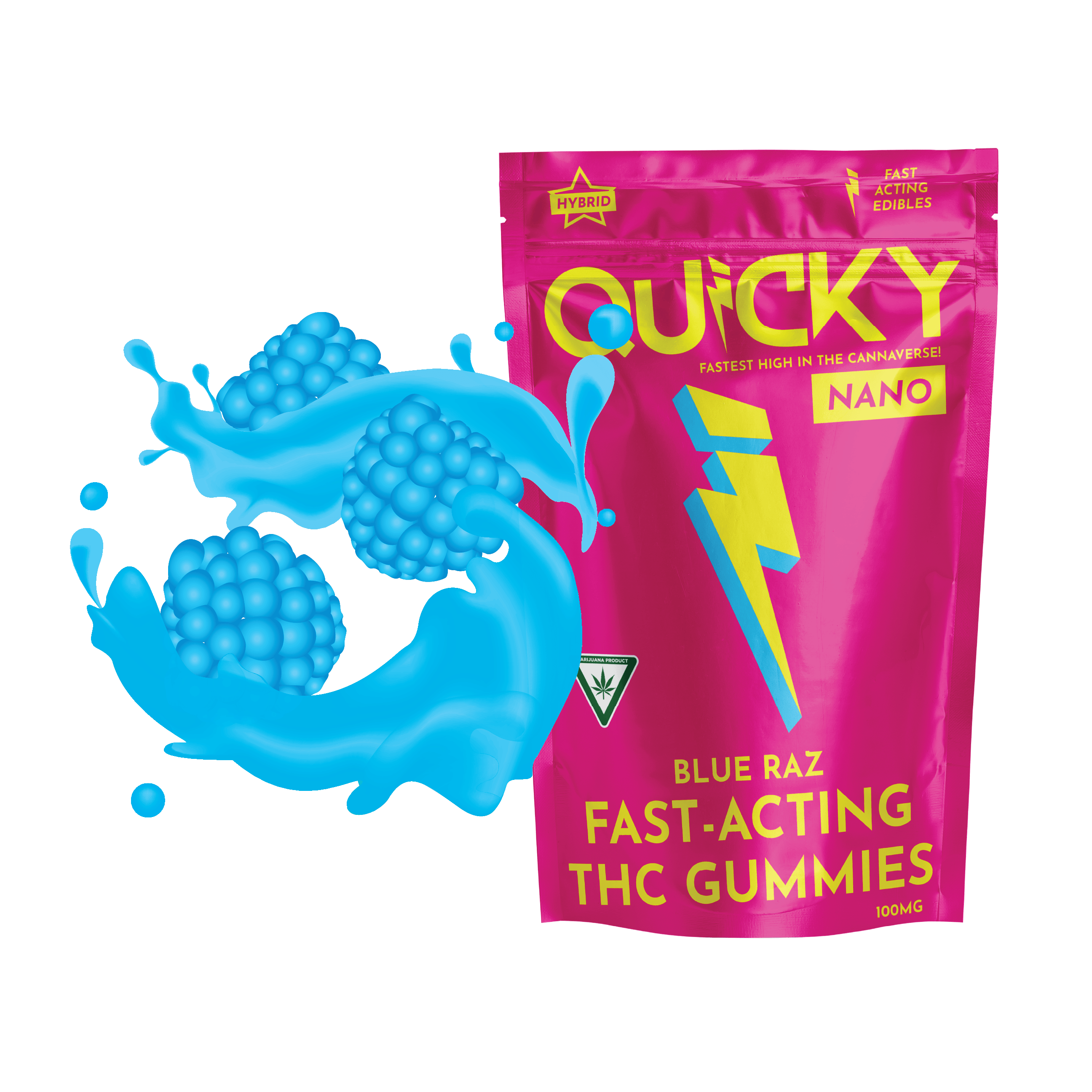 Quicky Gummies - Blue Raz (Hybrid) - 100mg - Quicky Edibles