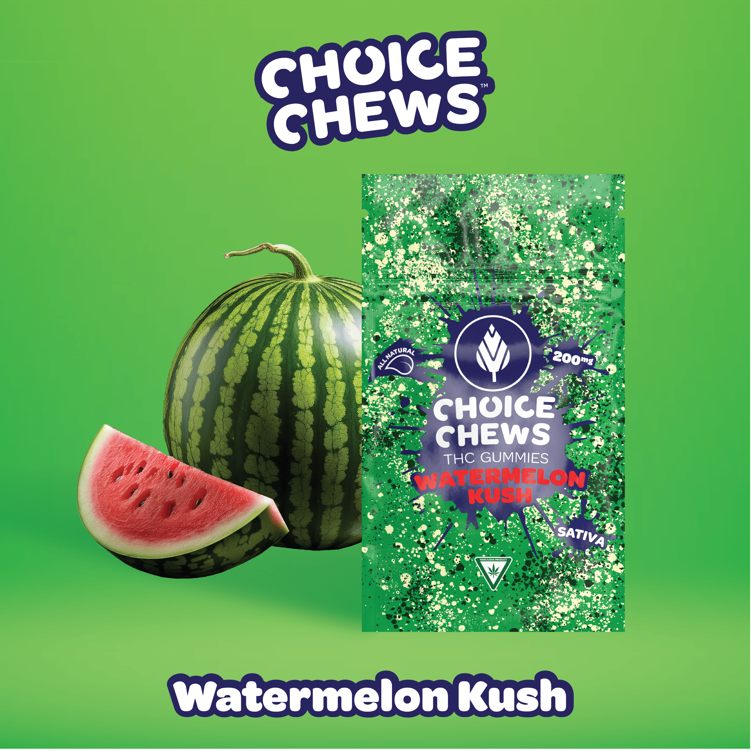 Choice Chews - Watermelon Kush Gummies (Sativa) - 200mg - Choice Chews