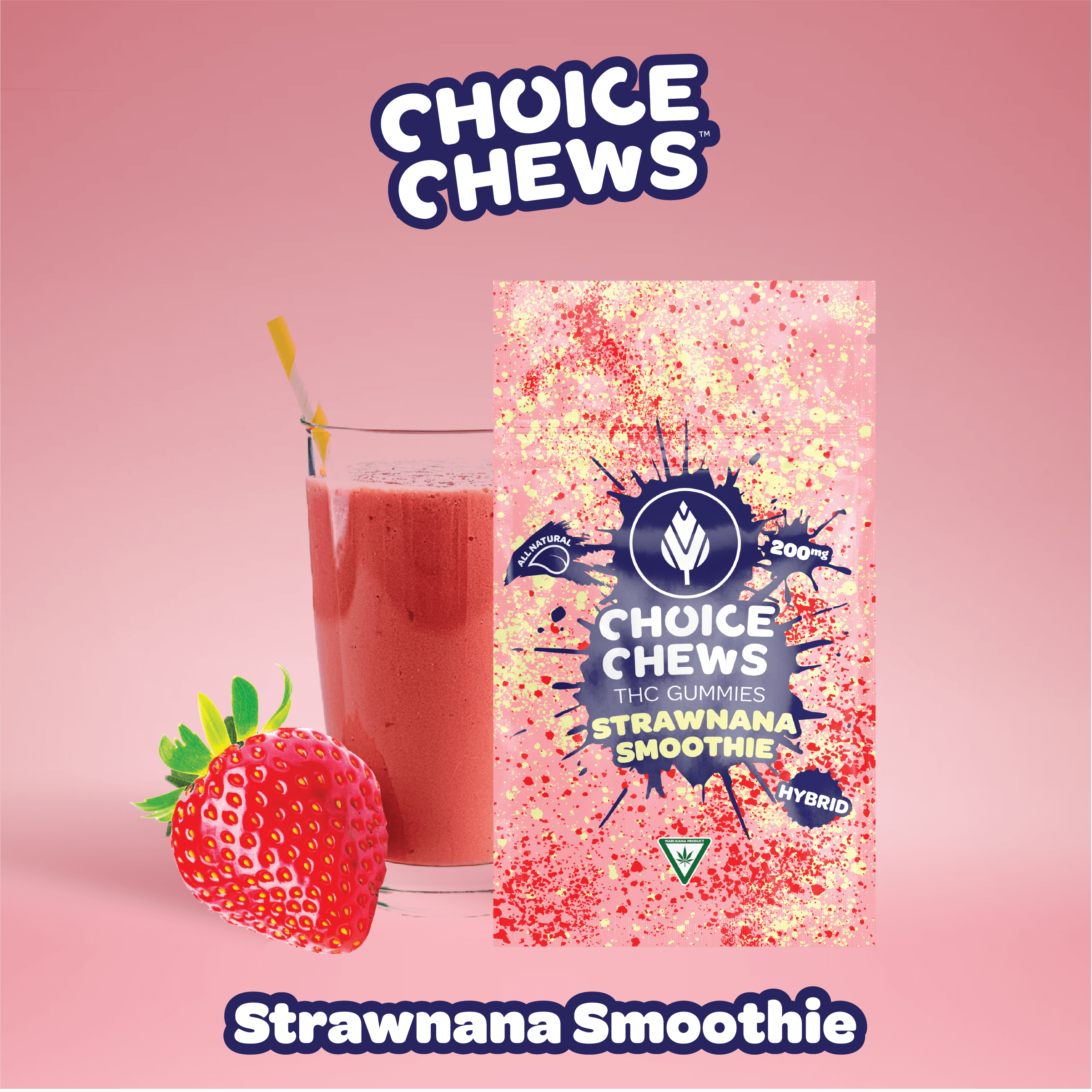 Choice Chews - Strawnana Smoothie Gummies (Hybrid) - 200mg - Choice Chews