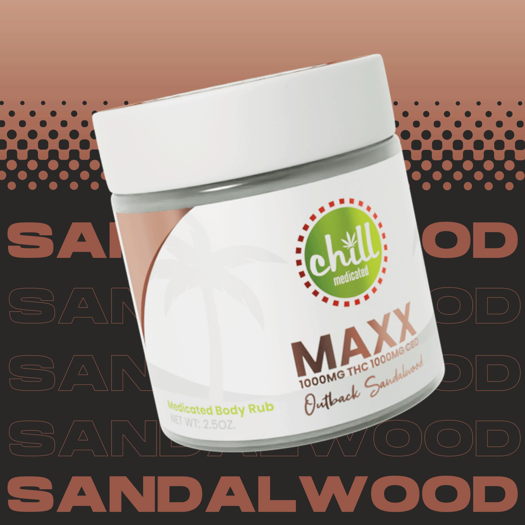 1000mg THC : 1000mg CBD | MAXX Outback Sandalwood Body Rub | MED ...