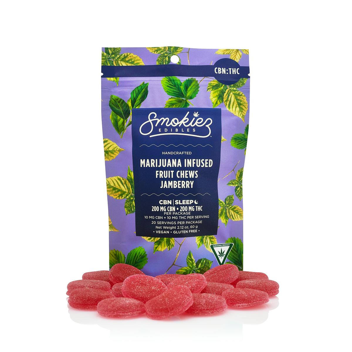 Jamberry 200mg CBN : 200mg THC Fruit Chews - MI - Smokiez Edibles