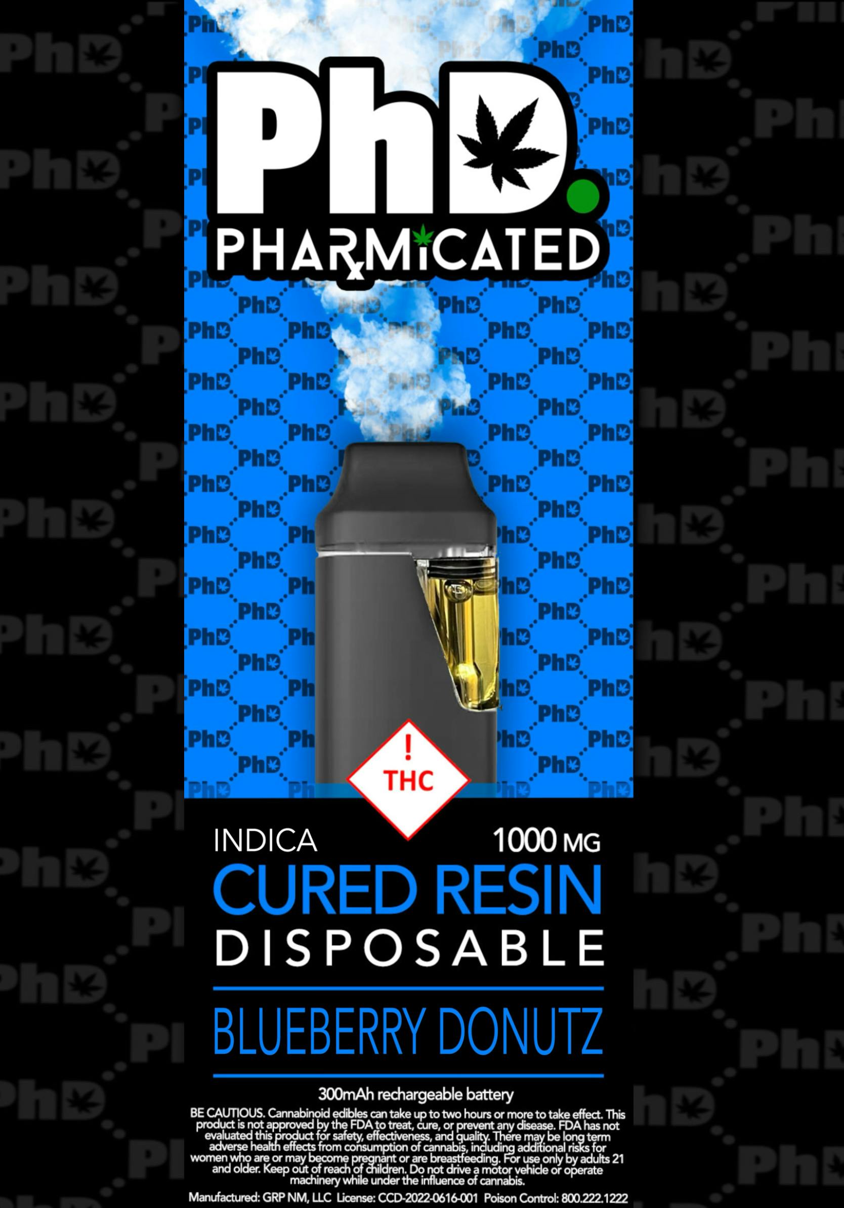PhD Disposable Cured Resin Vape Cart - Blueberry Donutz (I) - Pharmicated