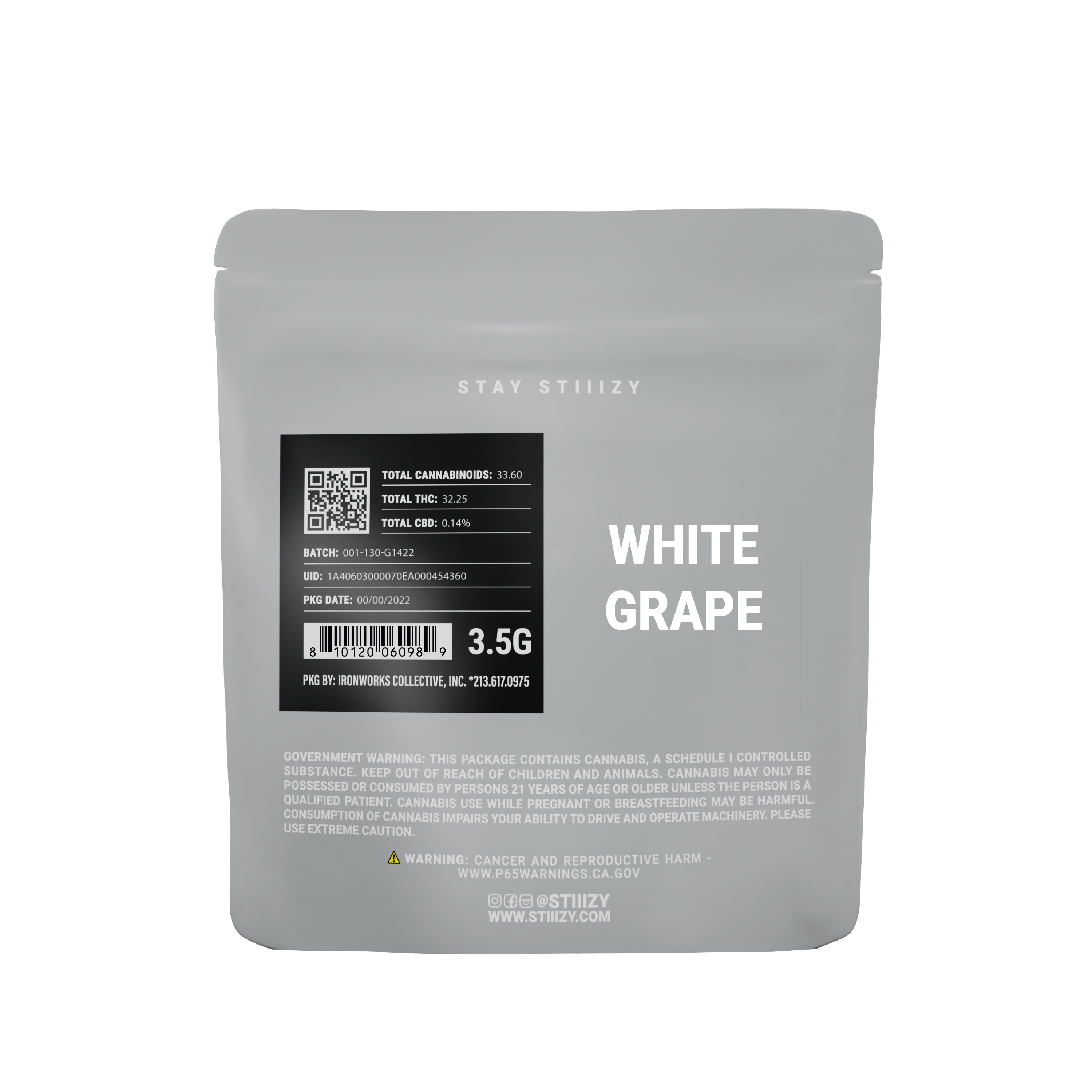 - WHITE GRAPE - 3.5G Grey Label Mylar - STIIIZY - WHITE GRAPE - 3.5G Grey Label Mylar - STIIIZY