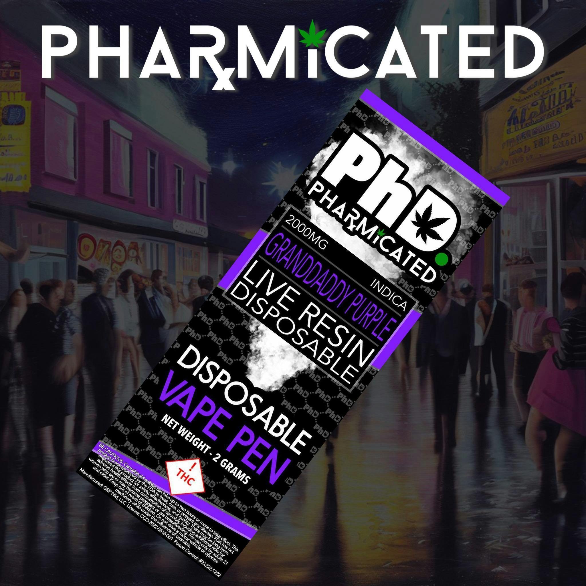 PhD 2 Gram Disposable Resin Vape Cart - Granddaddy Purple (I) - Pharmicated