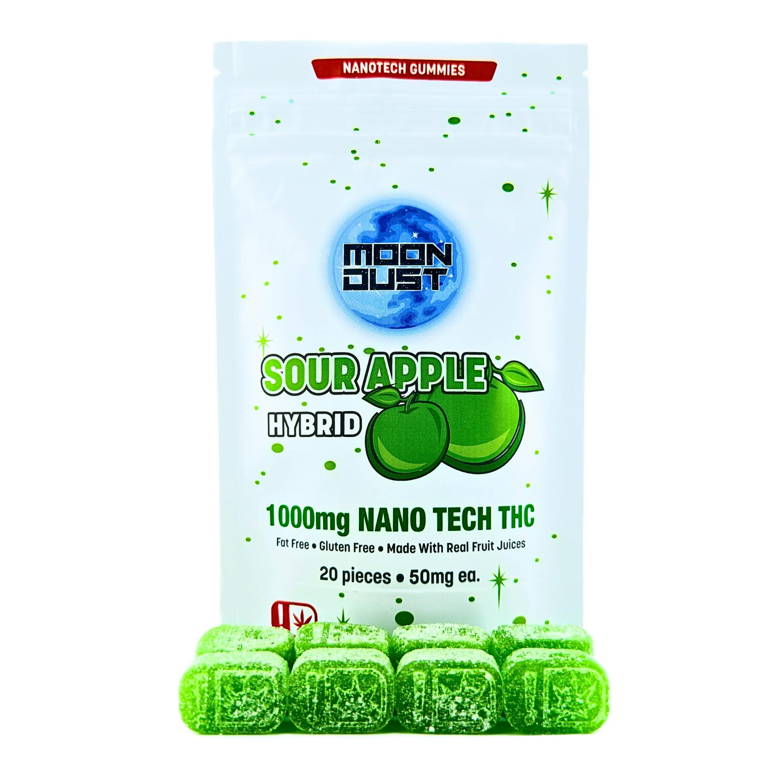 1000MG NANO THC GUMMIES - SOUR APPLE - HYBRID - MOON DUST