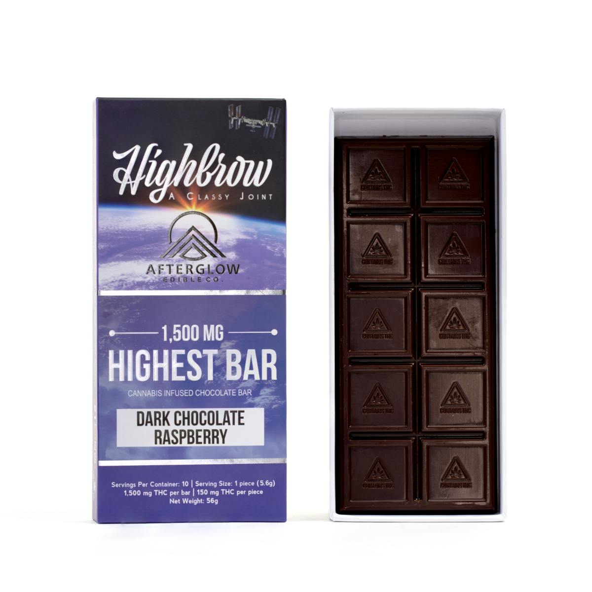 Highbrow/Afterglow Dark Chocolate Raspberry Highest Bar 1500mg - Highbrow