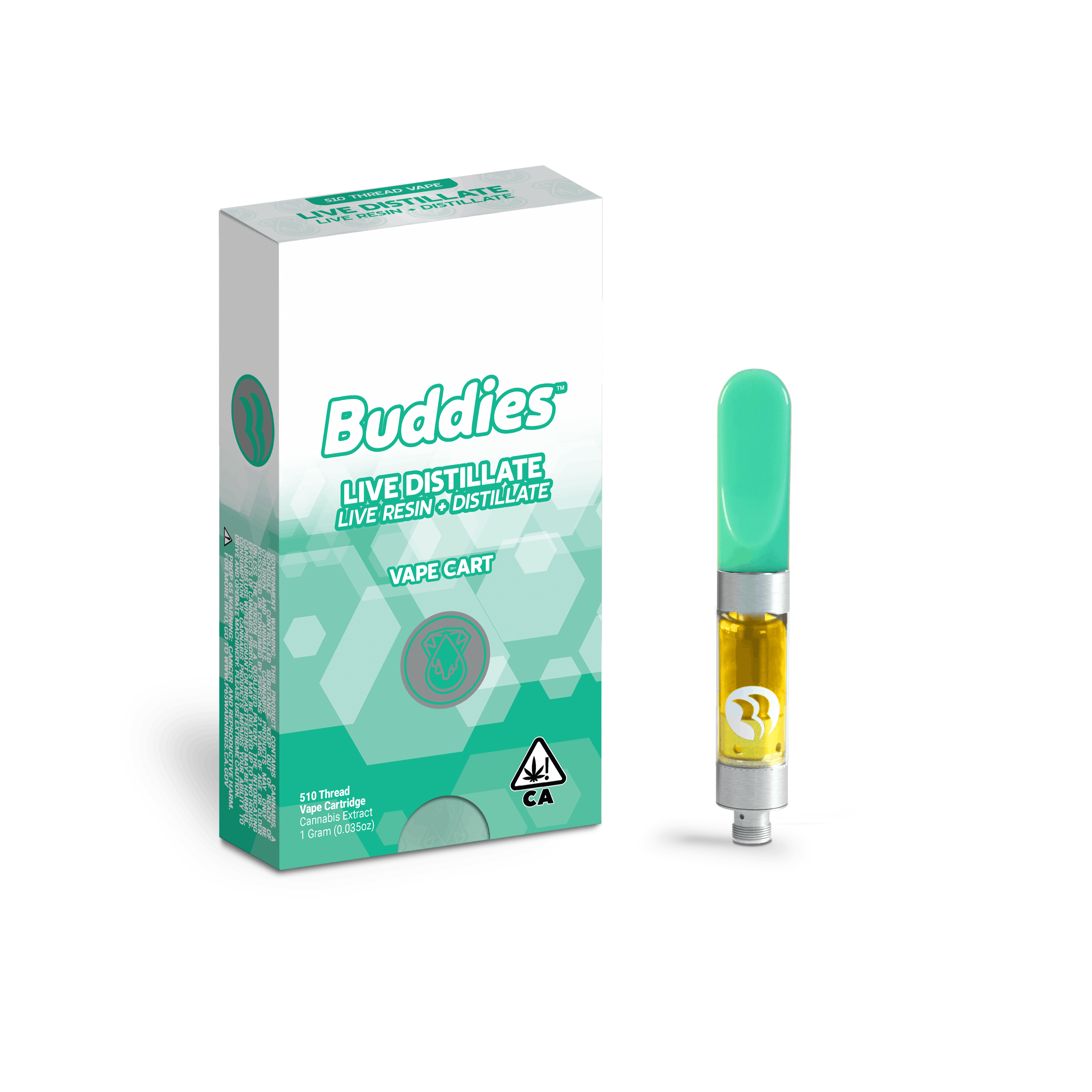 Live Resin + Distillate Durban Poison 1g Vape Cart (S) - Buddies Brand