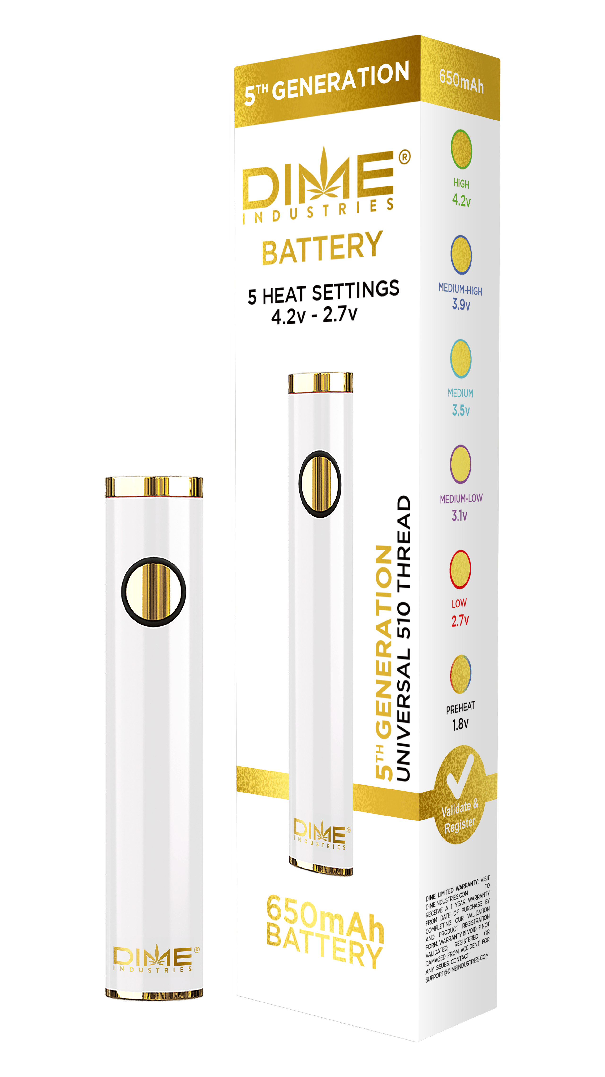 Dime Industries 5th Generation 510 Thread Battery - White (2023) - Dime ...