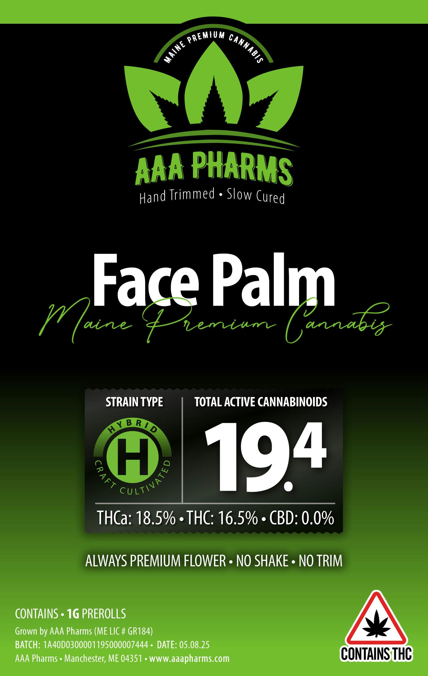 Face Palm - Pre Roll - AAA Pharms