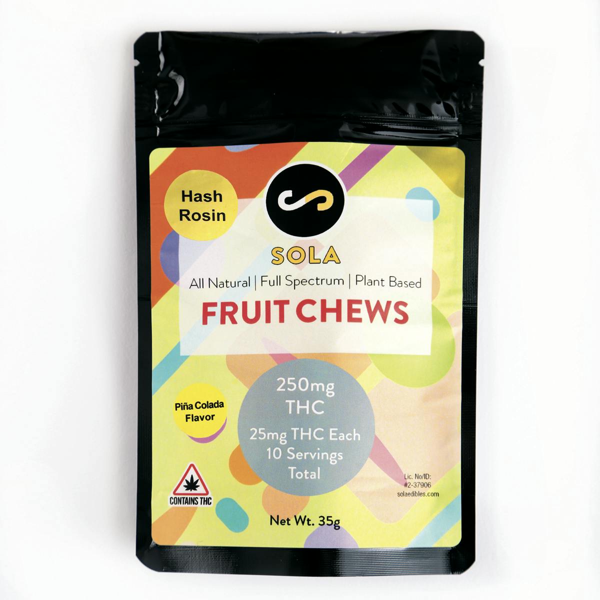 Sola Edibles 250mg Hash Rosin Fruit Chews - Pina Colada Flavor | Weedmaps