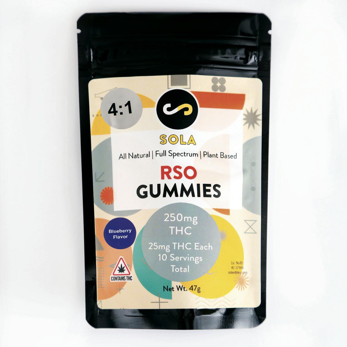 250mg RSO 4:1 Gummies - Blueberry Flavor Pack - Sola Edibles