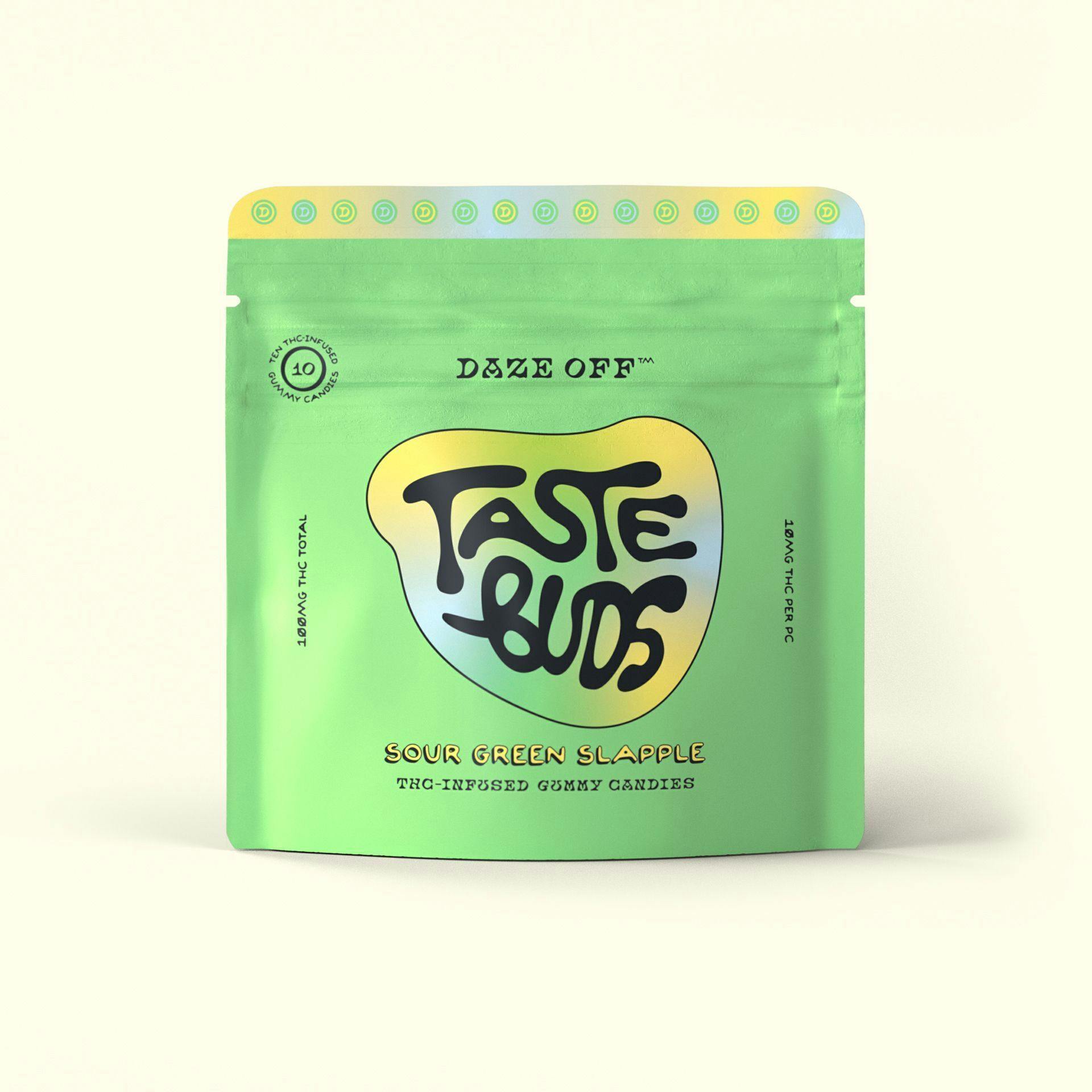 Taste Buds Sour Green Slapple THC Infused Gummies [10 x 10mg] - Daze Off