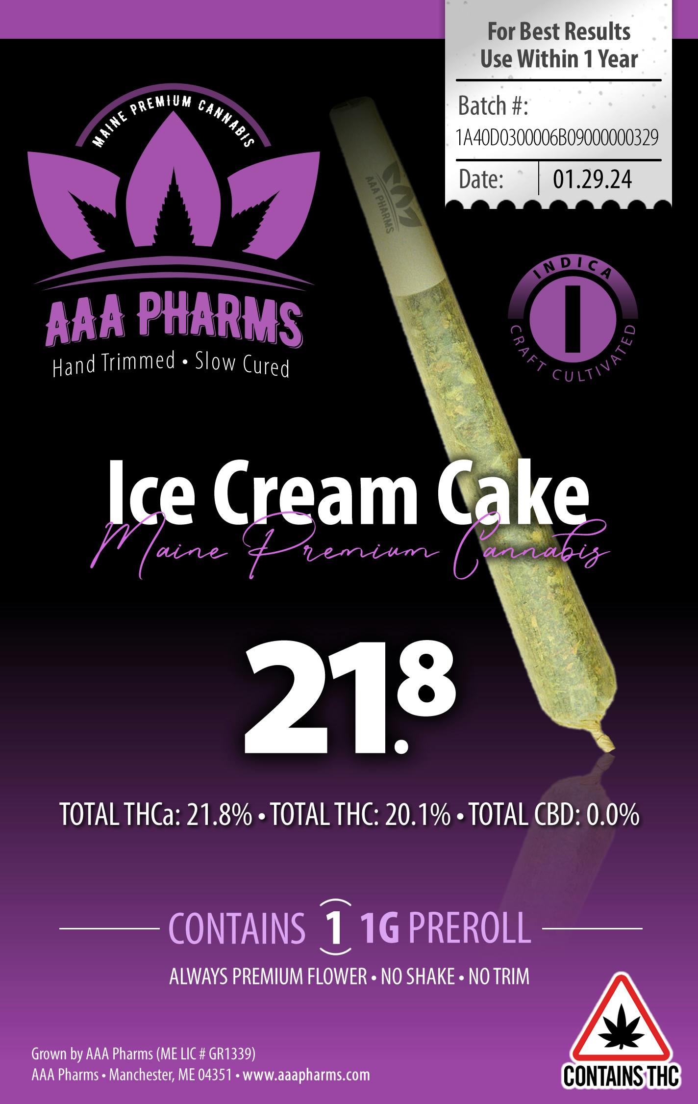 Ice Cream Cake - 1g Pre Roll - AAA Pharms