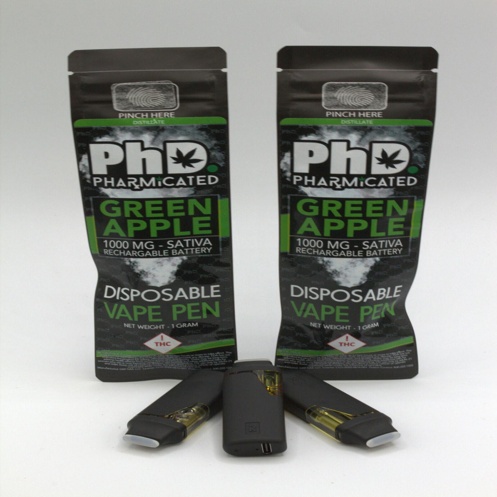PhD Disposable D9 Vape Cart- 1000 mg - Green Apple (S) - Pharmicated