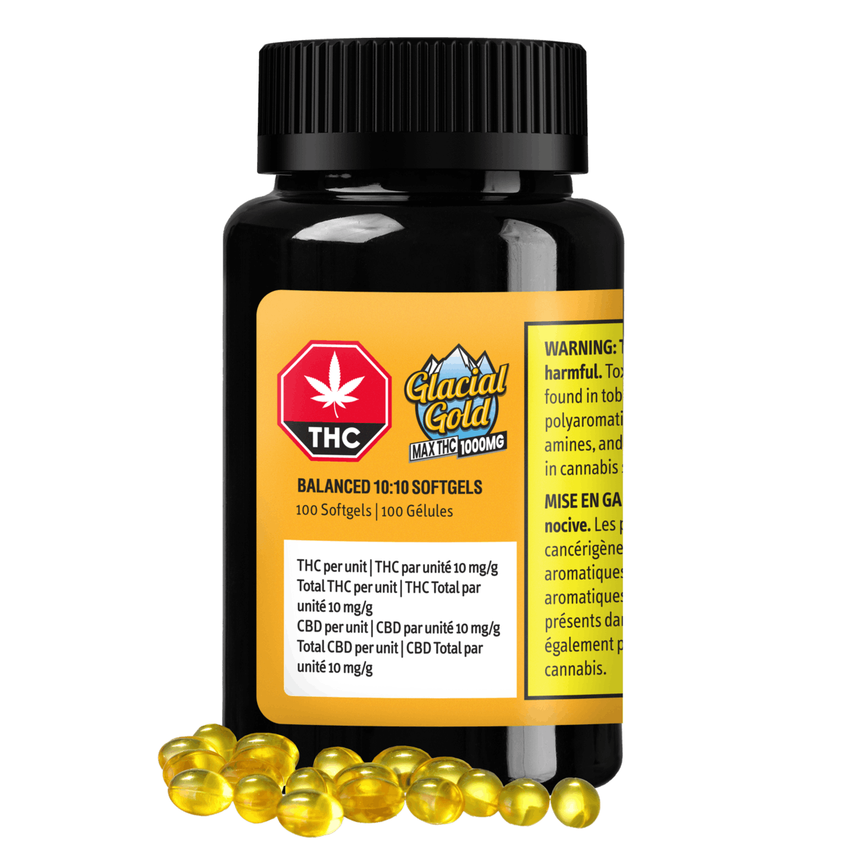 Glacial Gold Balanced 10:10 Softgels | 100 Pack (1000mg THC & 1000mg CBD) | Weedmaps