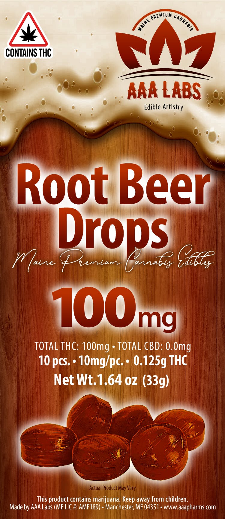 Root Beer Drops - Hybrid - 100mg THC - AAA Pharms
