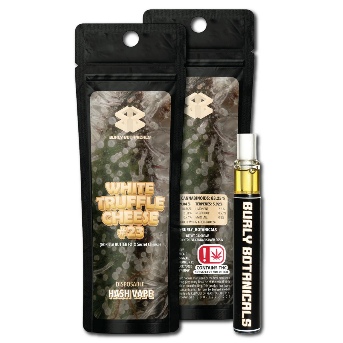 Burly Botanicals | White Truffle Cheese #23 | .5g Disposable Hash Vape ...