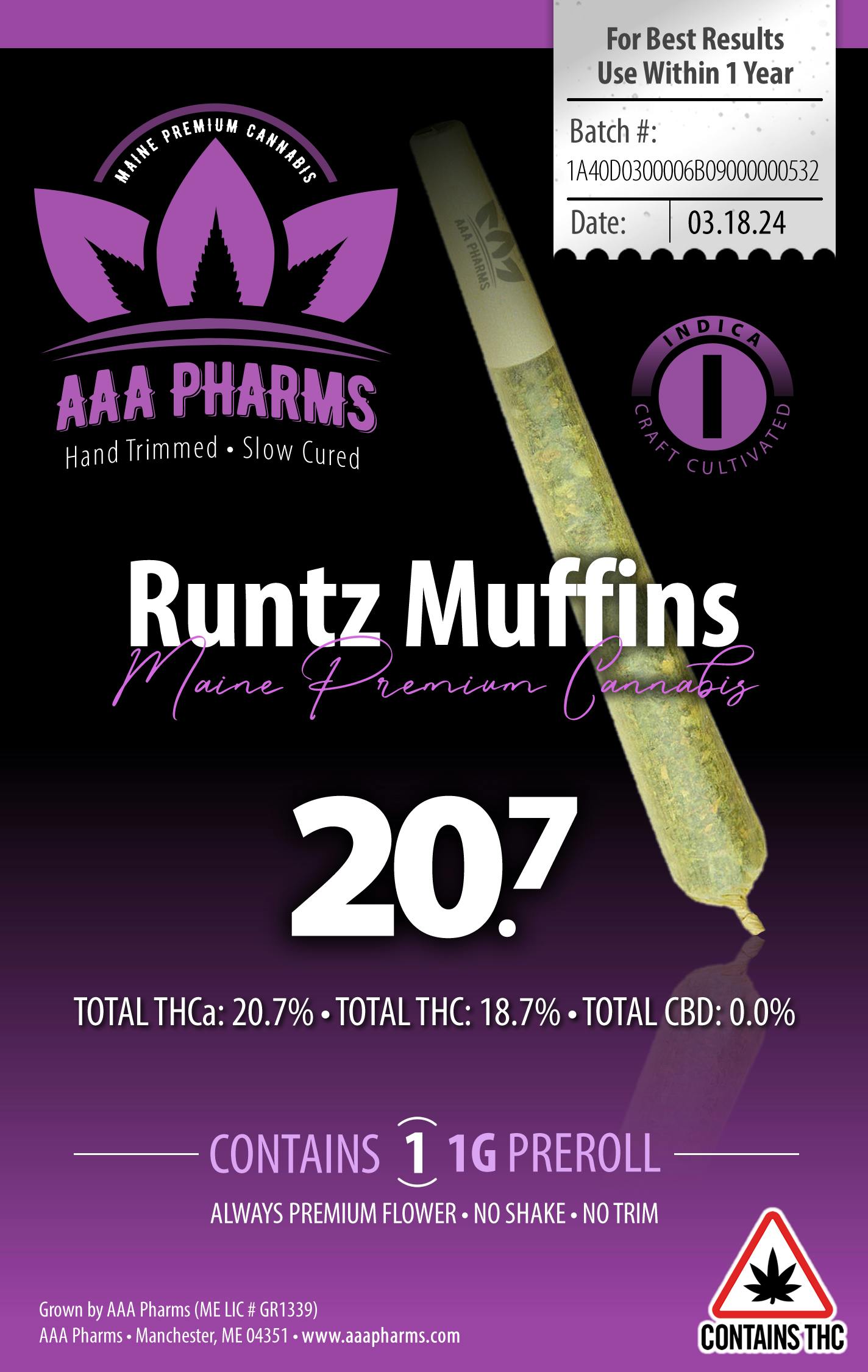 AAA Pharms Runtz Muffins - 1g Pre Roll | Weedmaps