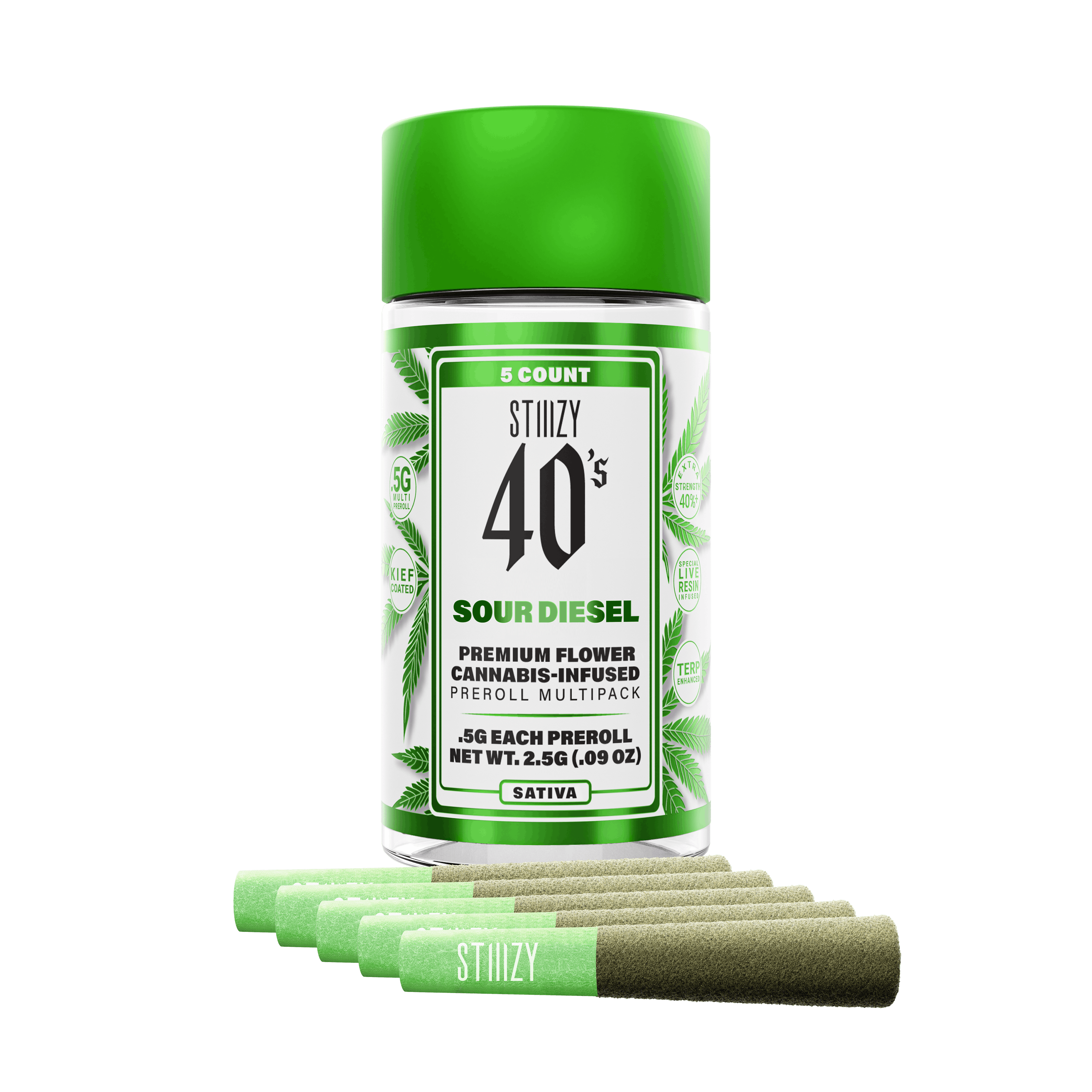 - SOUR DIESEL - .5G 40's Infused Preroll 5 Pack - STIIIZY - SOUR DIESEL - .5G 40's Infused Preroll 5 Pack - STIIIZY