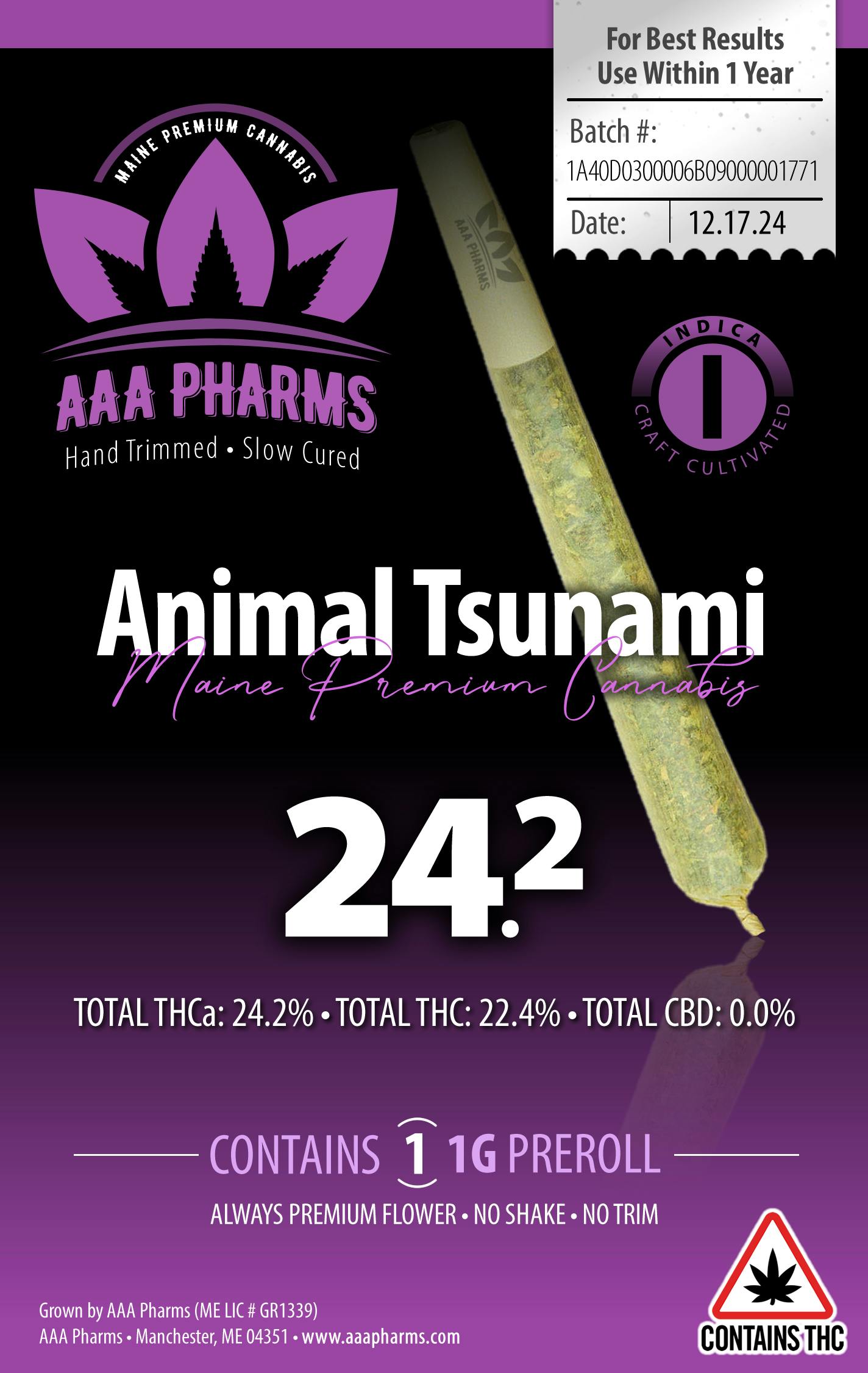 Animal Tsunami - 1g Pre Roll - AAA Pharms