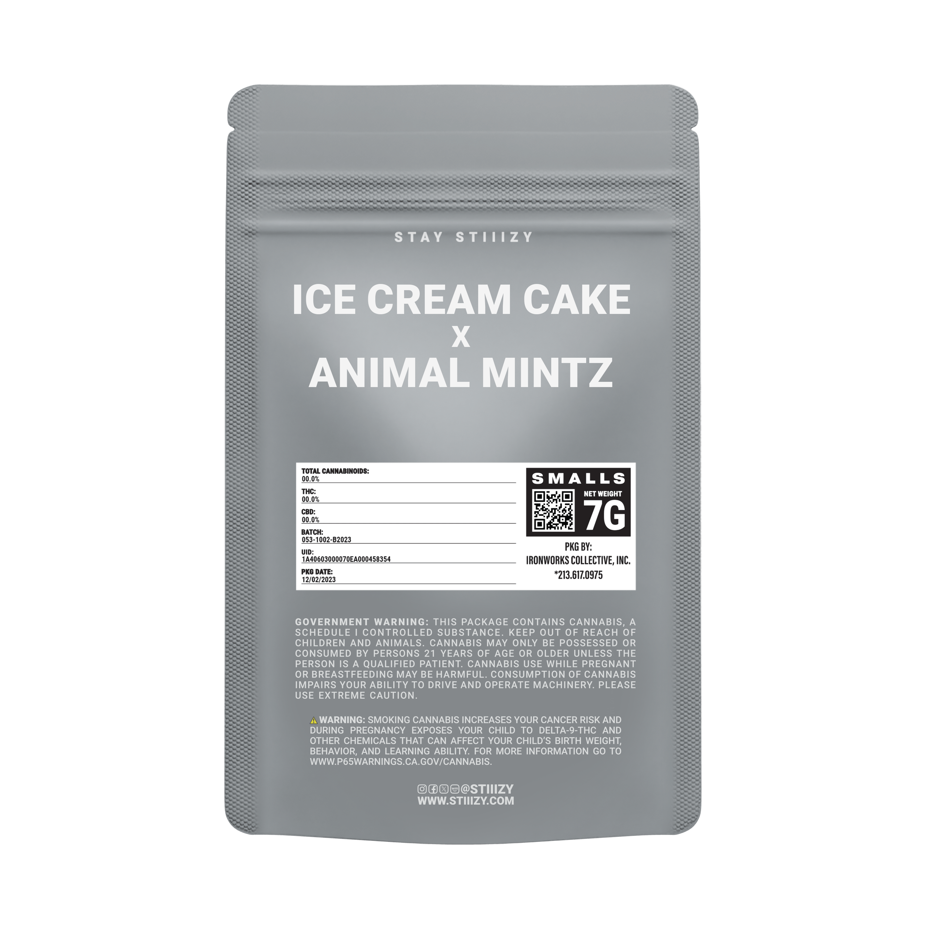 - ICE CREAM CAKE x ANIMAL MINTZ - 7G Grey Label Mylar - STIIIZY - ICE CREAM CAKE x ANIMAL MINTZ - 7G Grey Label Mylar - STIIIZY