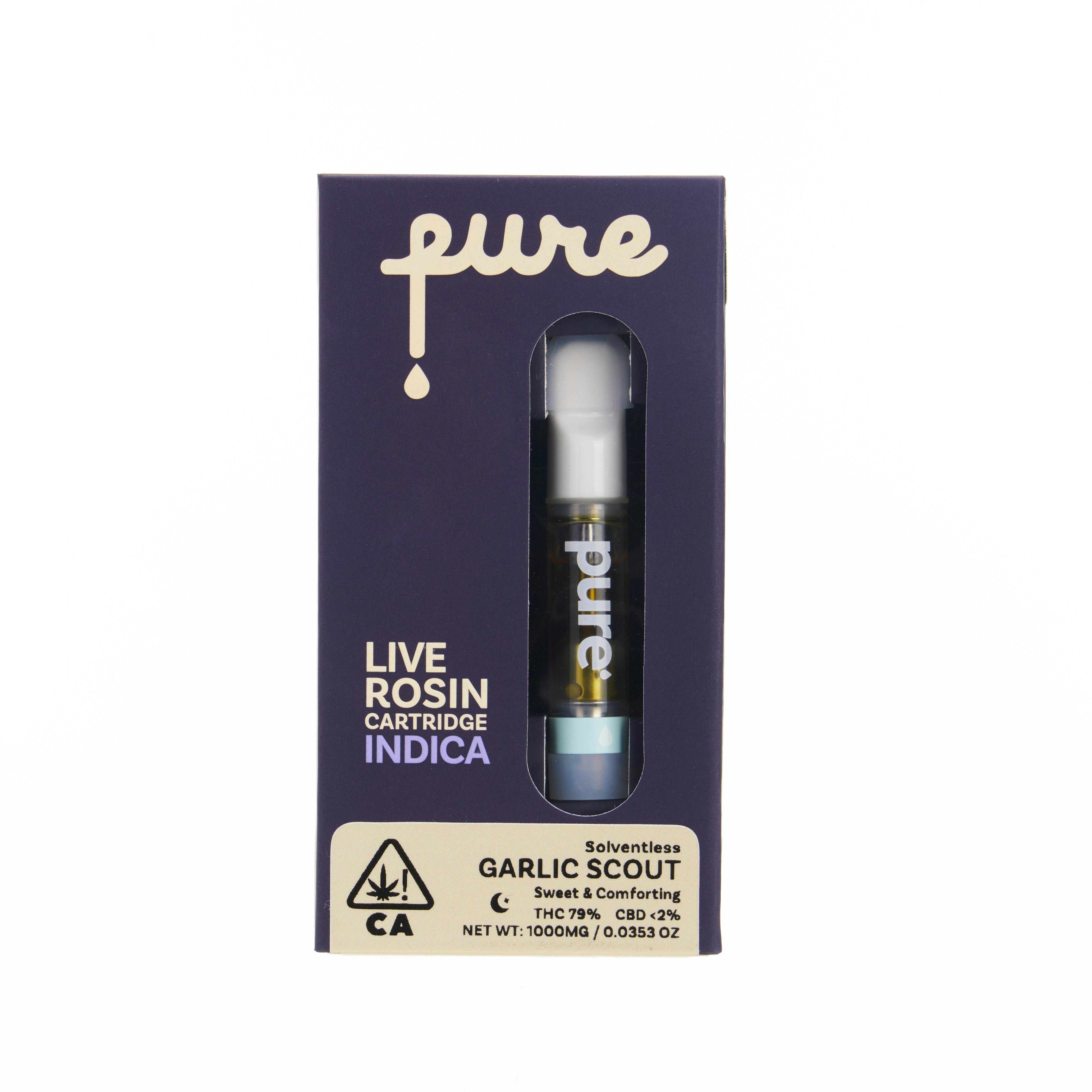 Pure Solventless Live Rosin 1g Cartridge - Garlic Scout - Indica - Pure ...
