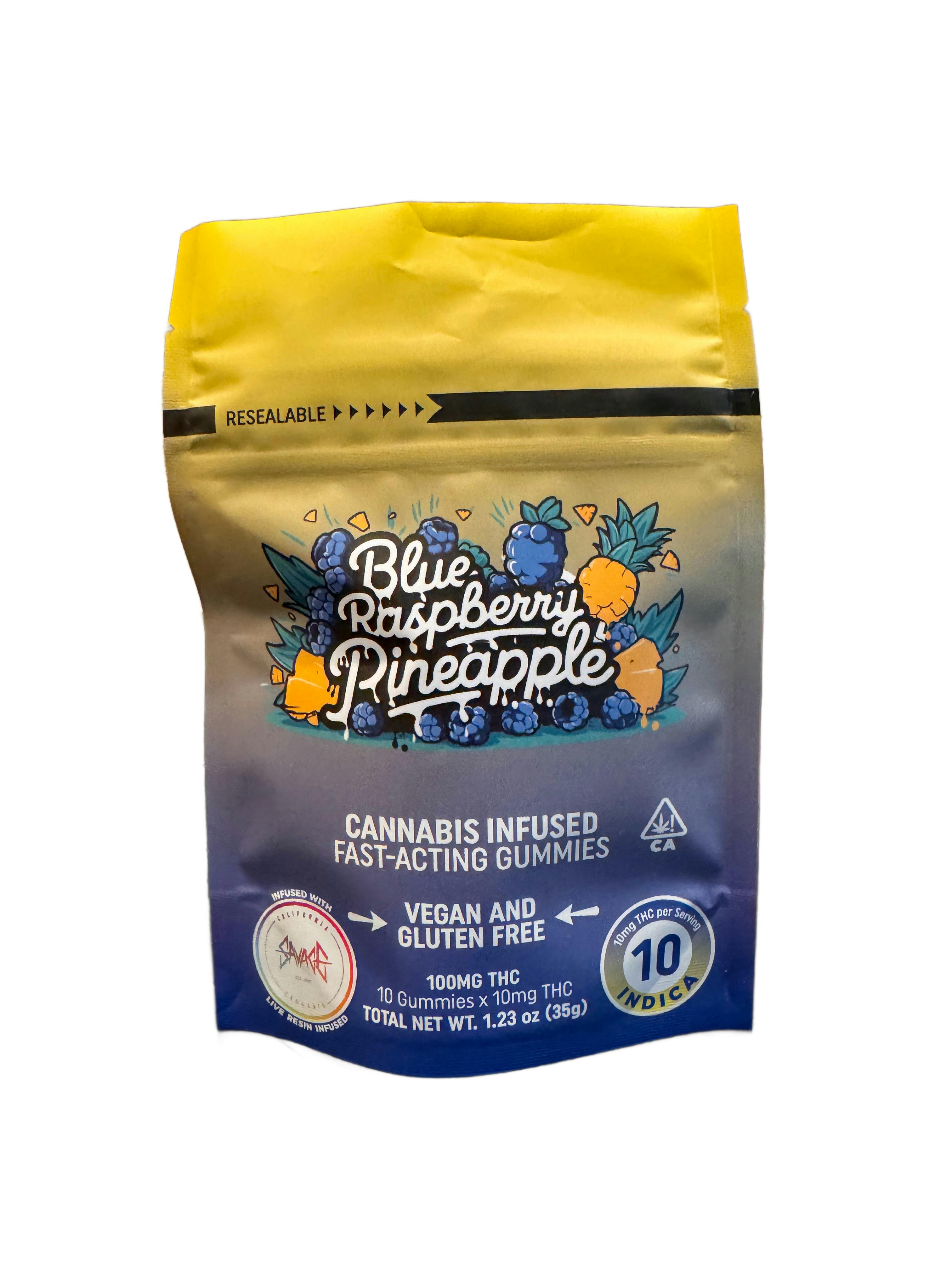 Blue Raspberry Pineapple 100MG Gummies - Indica - SAVAGE