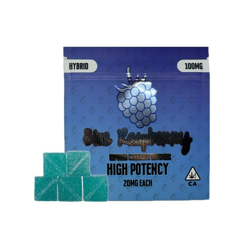 100mg Hybrid Blue Raspberry - High Dose Gummies (20mg each) - Más