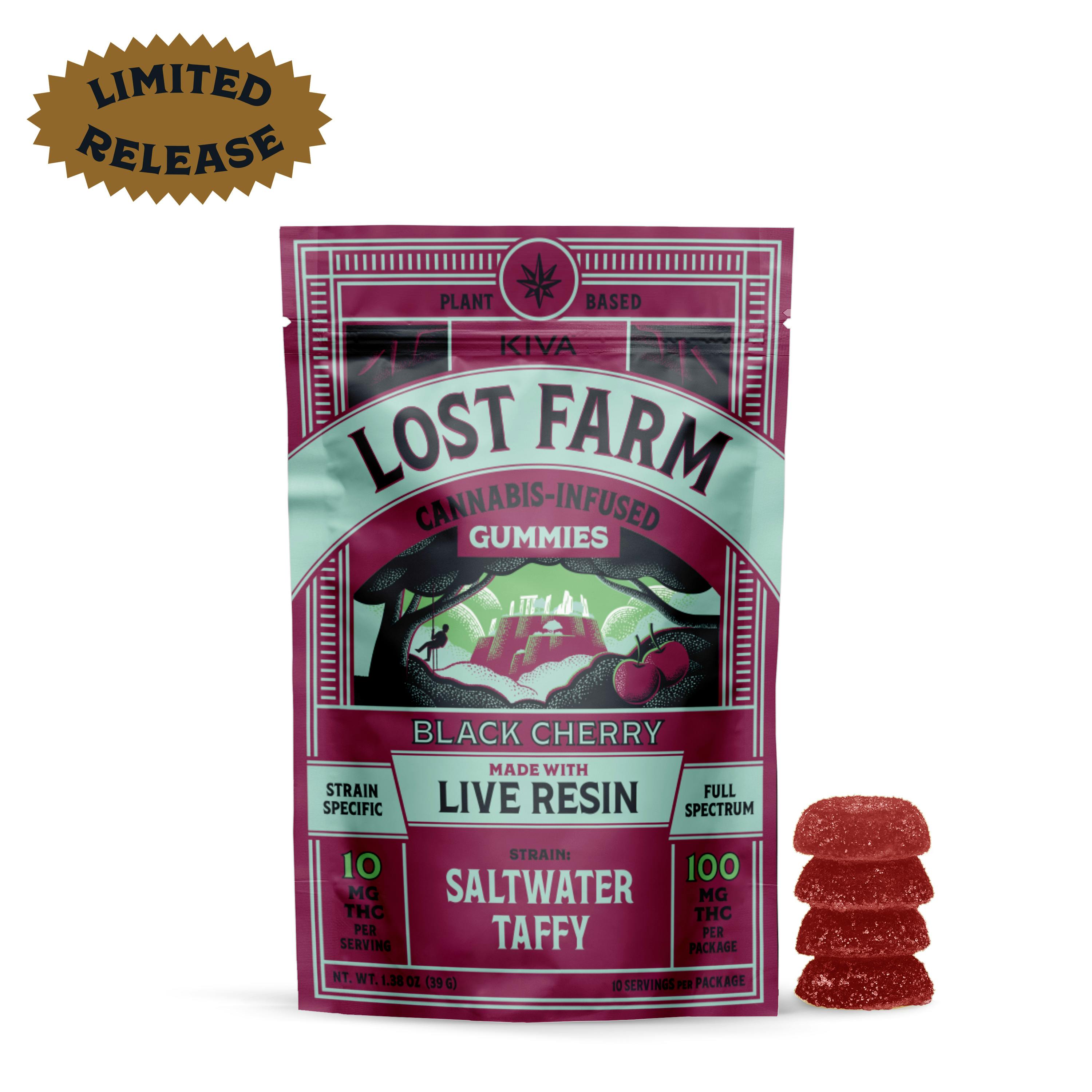 Lost Farm 100mg 10pk Black Cherry x Saltwater Taffy Live Resin Gummies ...
