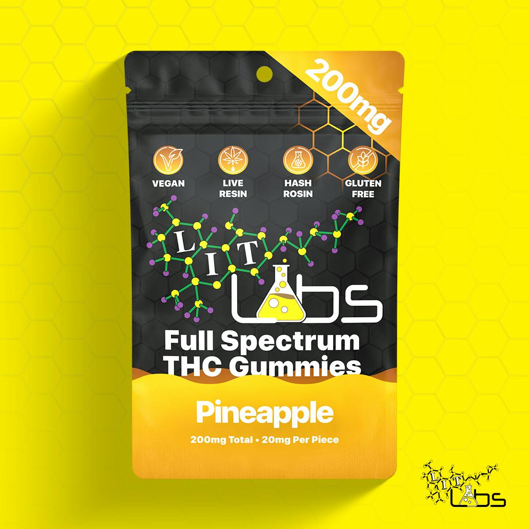 200mg Rosin + Resin Full Spec Gummy - Pineapple 10pcs x 20mg - Lit Labs
