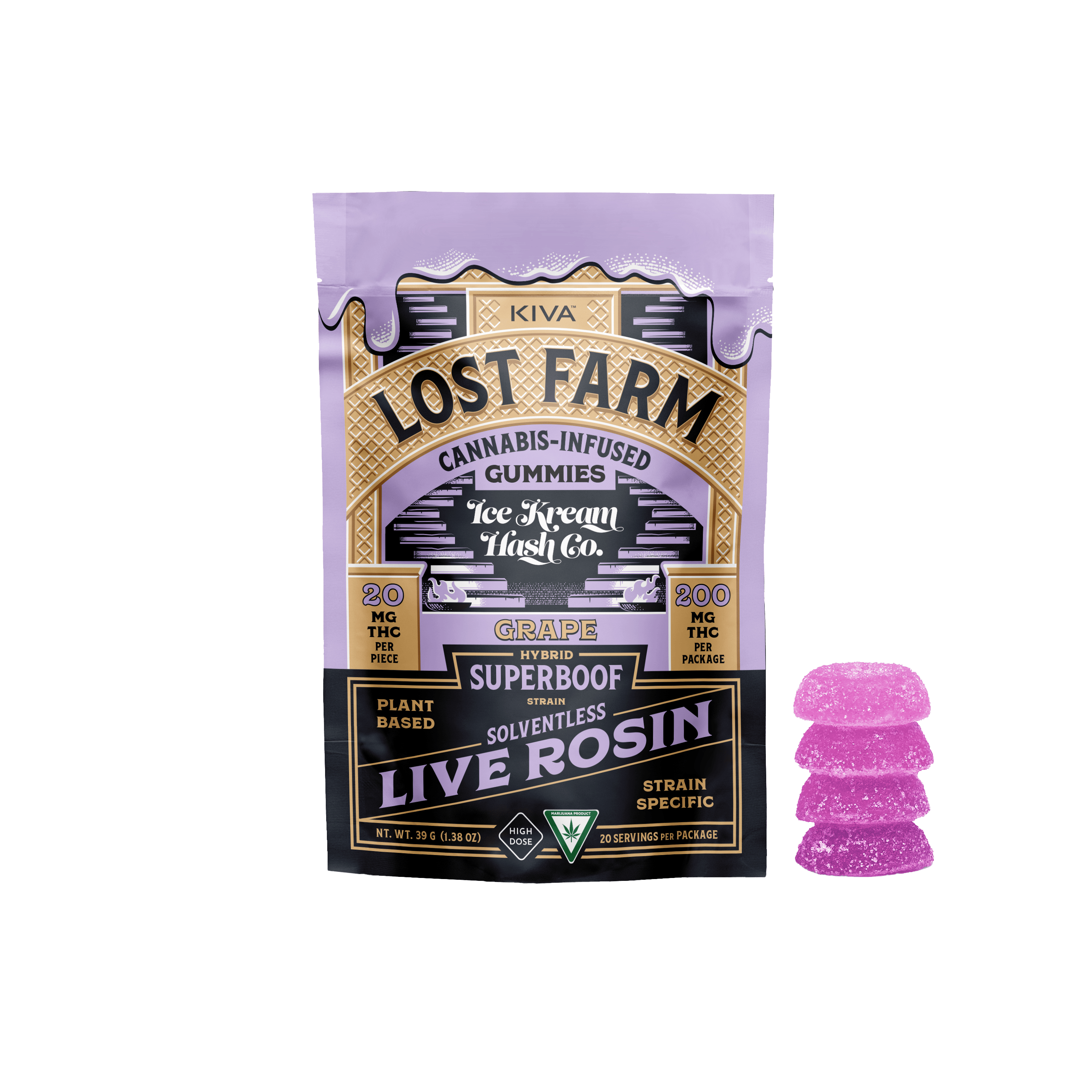 Lost Farm 200mg 10pk Grape x Superboof Live Rosin Gummies - Kiva ...