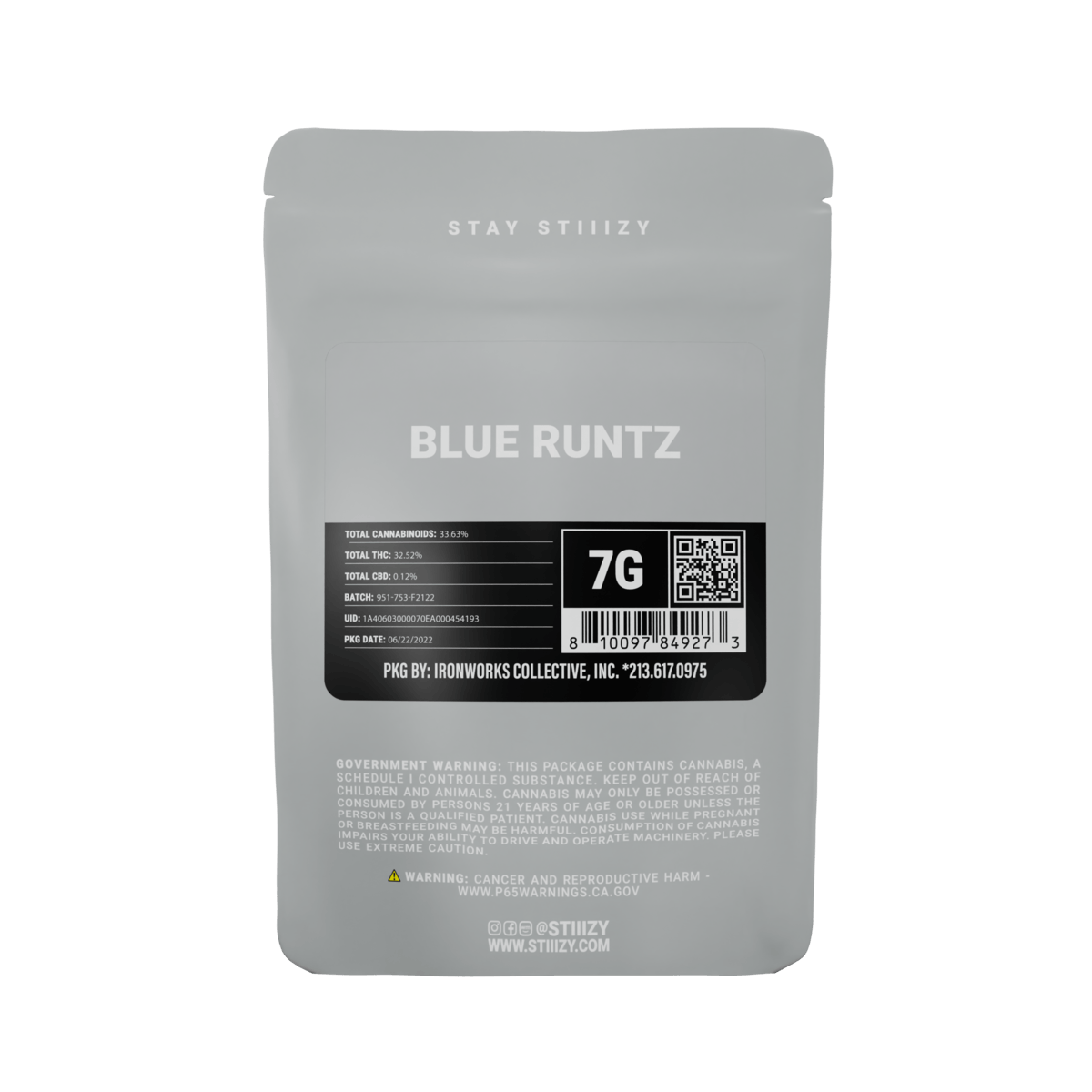 - BLUE RUNTZ - 7G Grey Label Mylar - STIIIZY