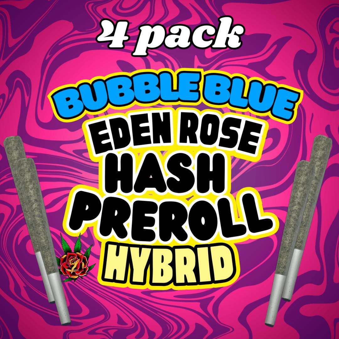 Eden Rose 4 pack Bubble Hash Infused Pre-rolls - Bubble Blue (Hybrid) - Eden Rose Processing
