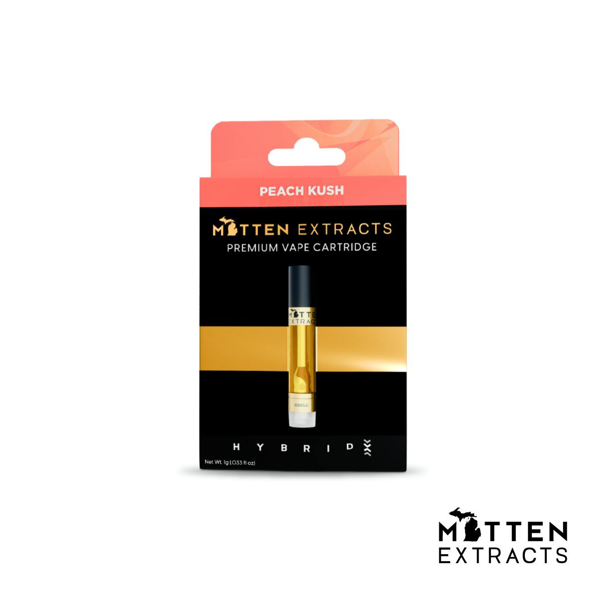 Mitten Extracts - Peach Kush 1g Vape Cartridge (Hybrid) - Mitten Extracts
