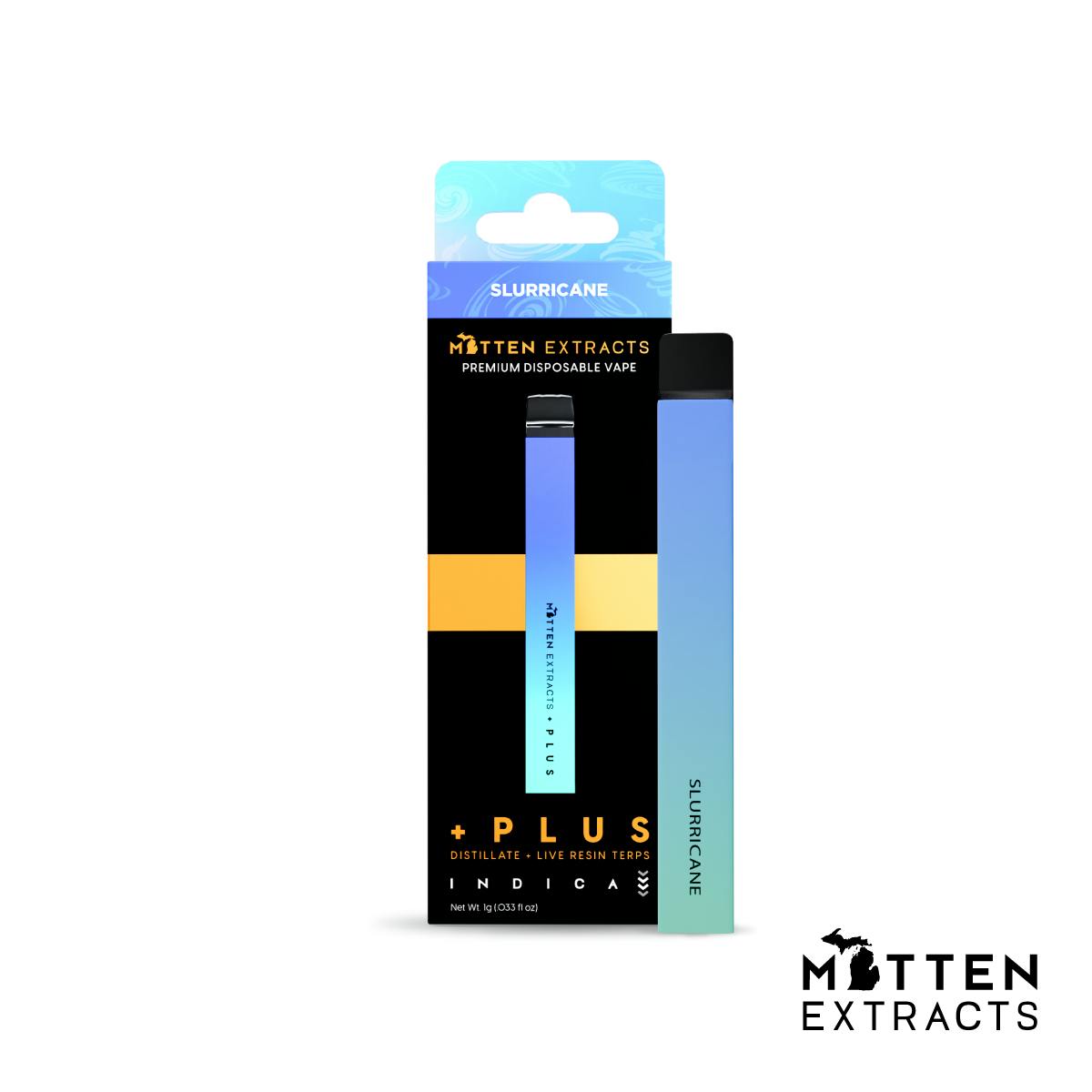 Mitten Extracts + Plus Disposable Slurricane 1g (Indica) - Mitten Extracts