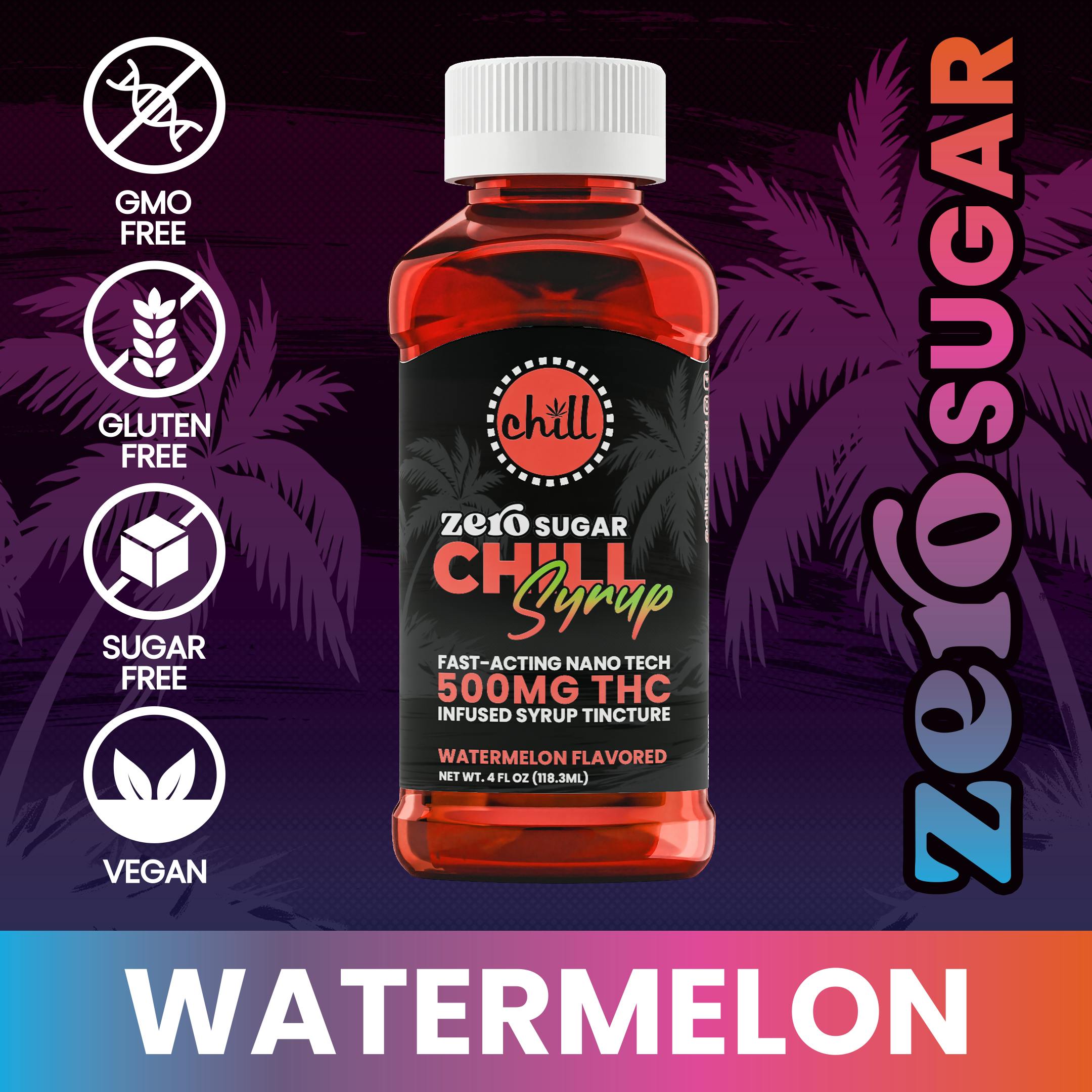 Watermelon | ZERO Sugar 500mg THC Syrup Tincture | Chill Medicated | MED - Chill Medicated