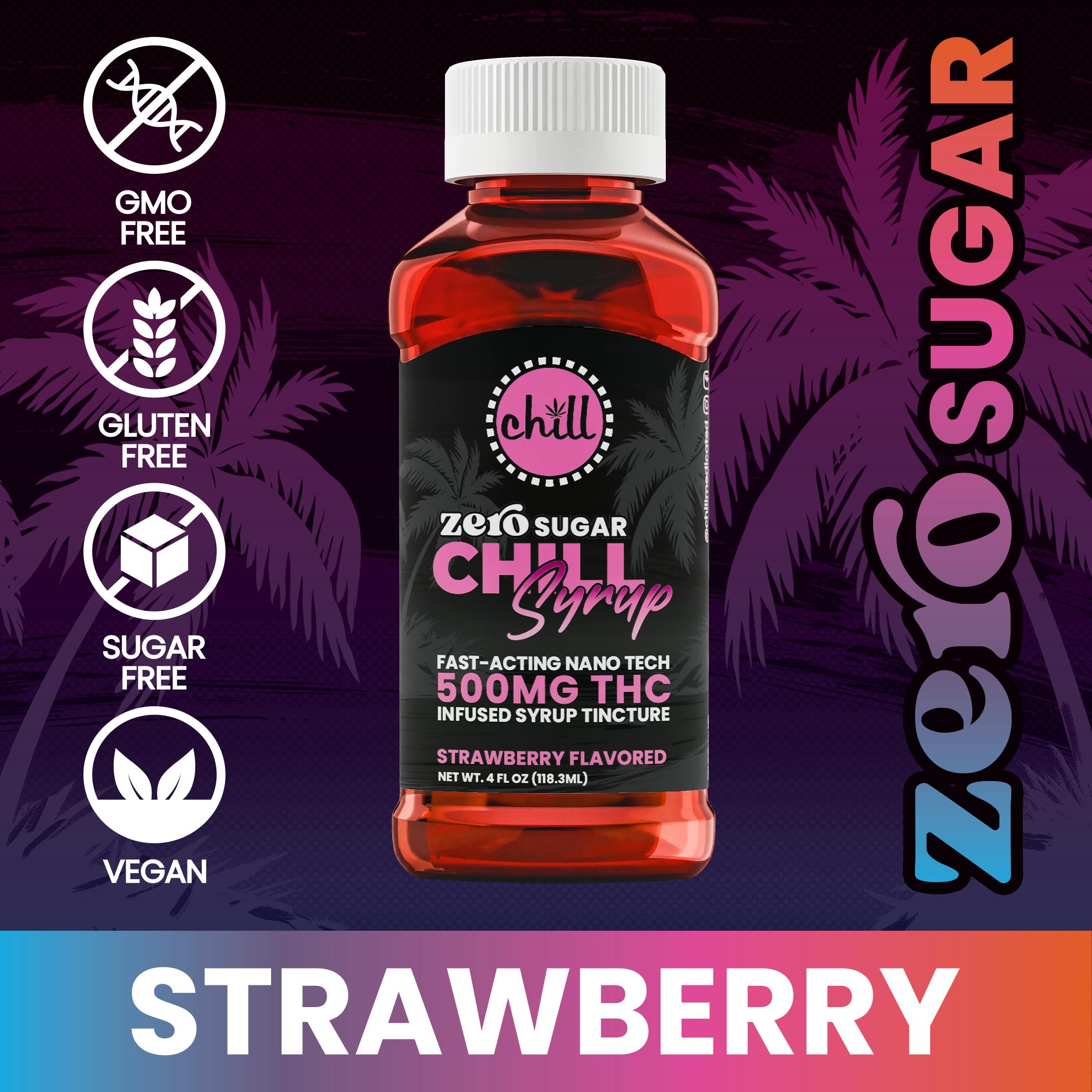 Strawberry | ZERO Sugar 500mg THC Syrup Tincture | Chill Medicated ...