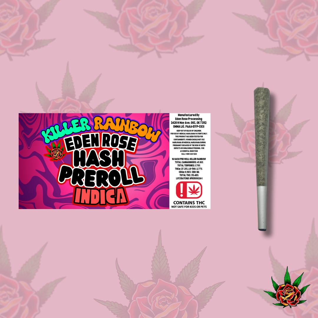 Eden Rose Bubble Hash Infused Pre-roll 1.5g - Killer Rainbow (Indica) - Eden Rose Processing