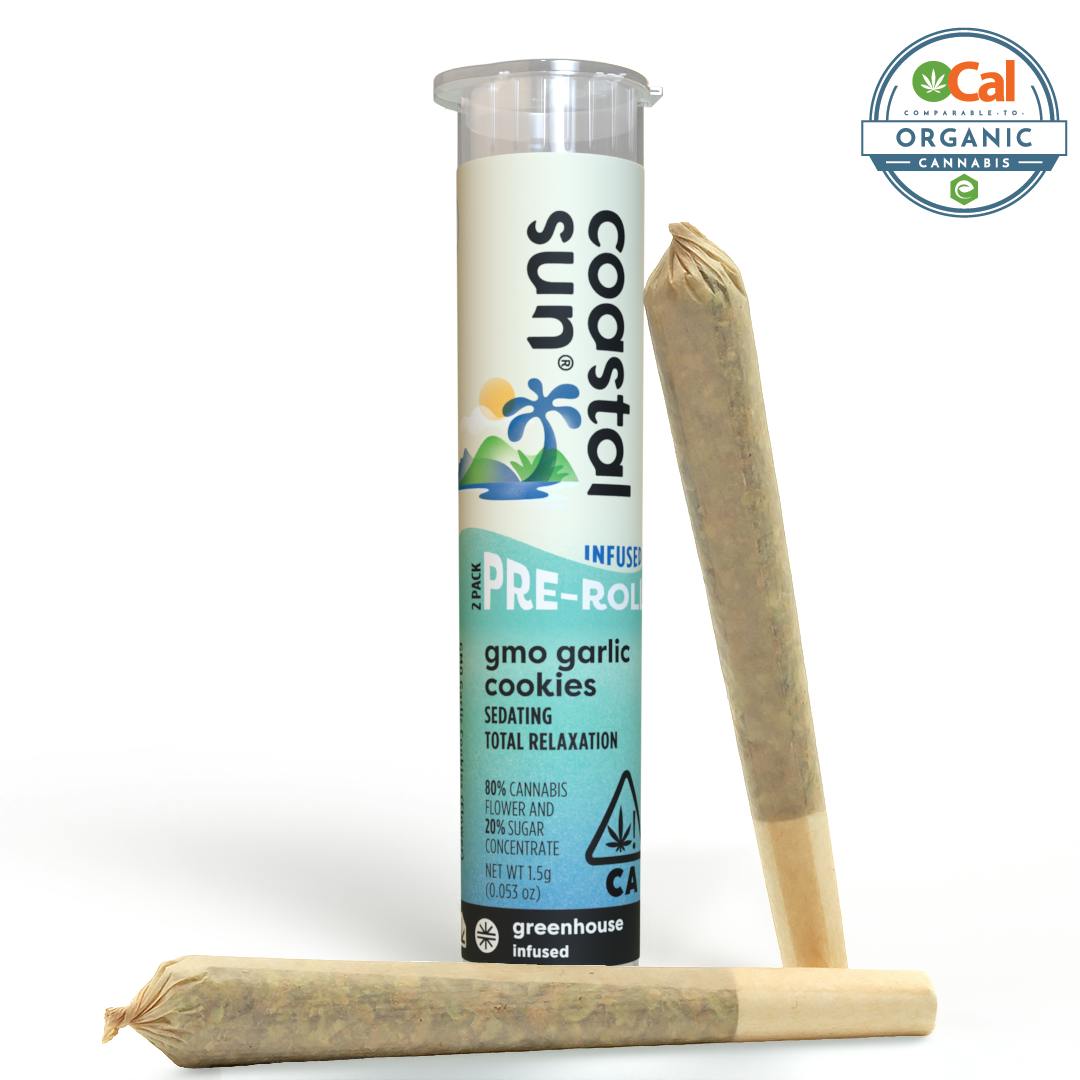 GMO Garlic Cookies Infused Greenhouse 0.75g Pre-Roll 2pk 1.5g - Coastal Sun