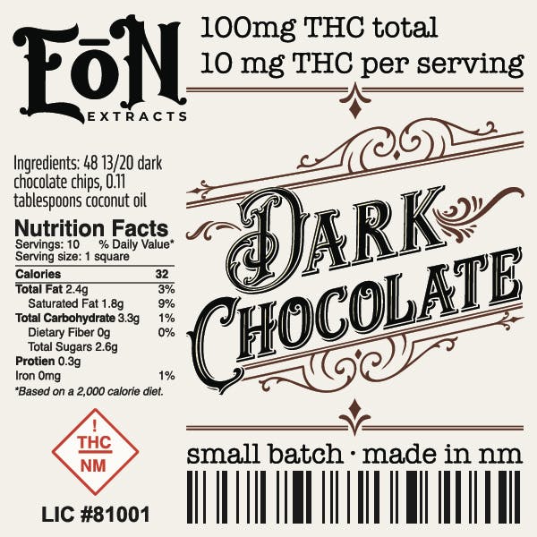 EoN - 100mg Dark Chocolate Bar - Eon Extracts