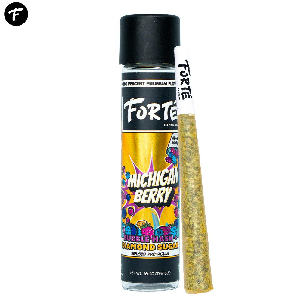 Forte' Bubble Hash x Diamond Sugar Infused Pre Rolls Single Michigan Berry - Forte Cannabis