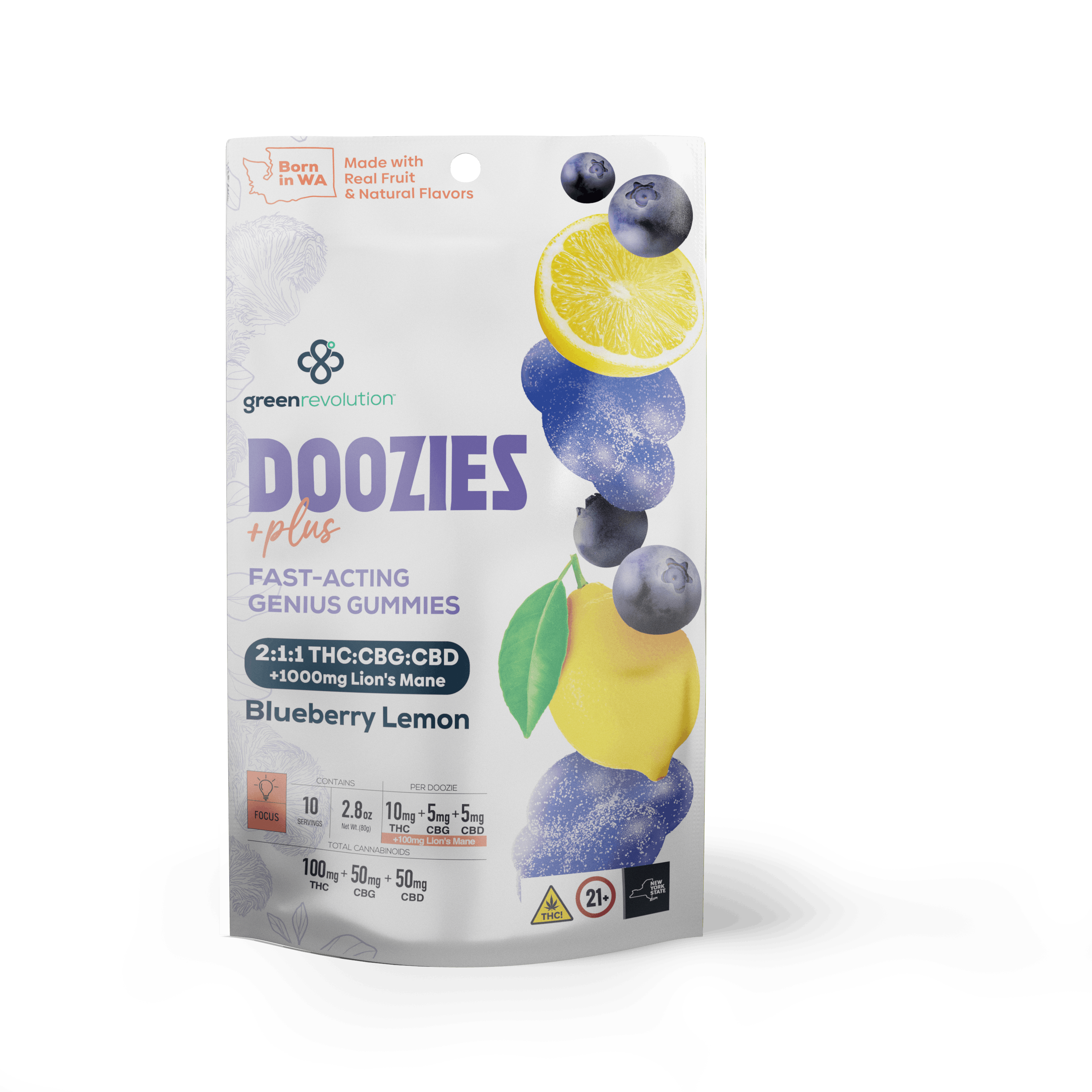 Doozies + PLUS | 1:1:1 Blueberry Lemon w/ Lion's Mane [10pk] - Green Revolution