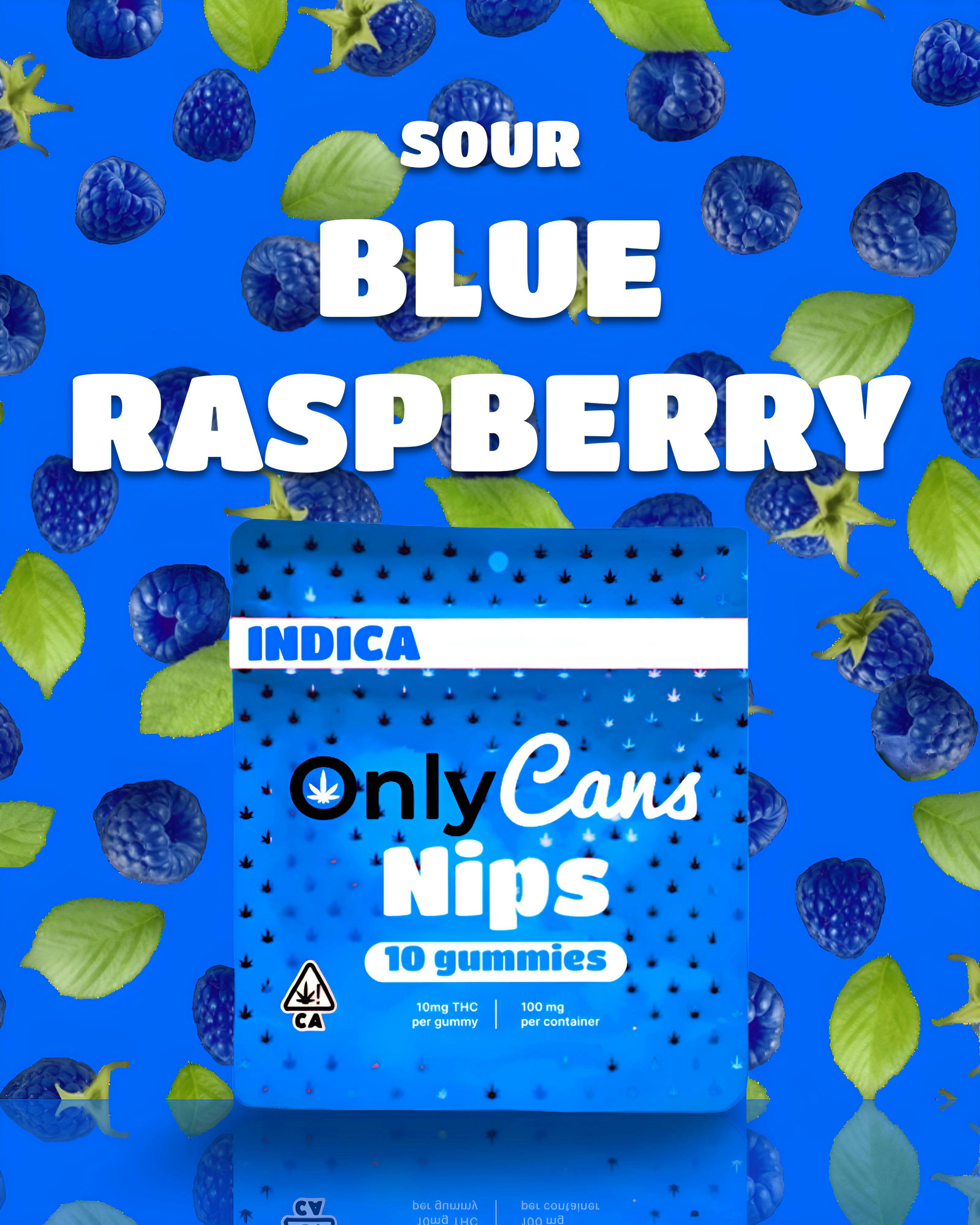 Sour Blue Raspberry (Indica) - Nips - 10 gummies - 1000mg THC - OnlyCans