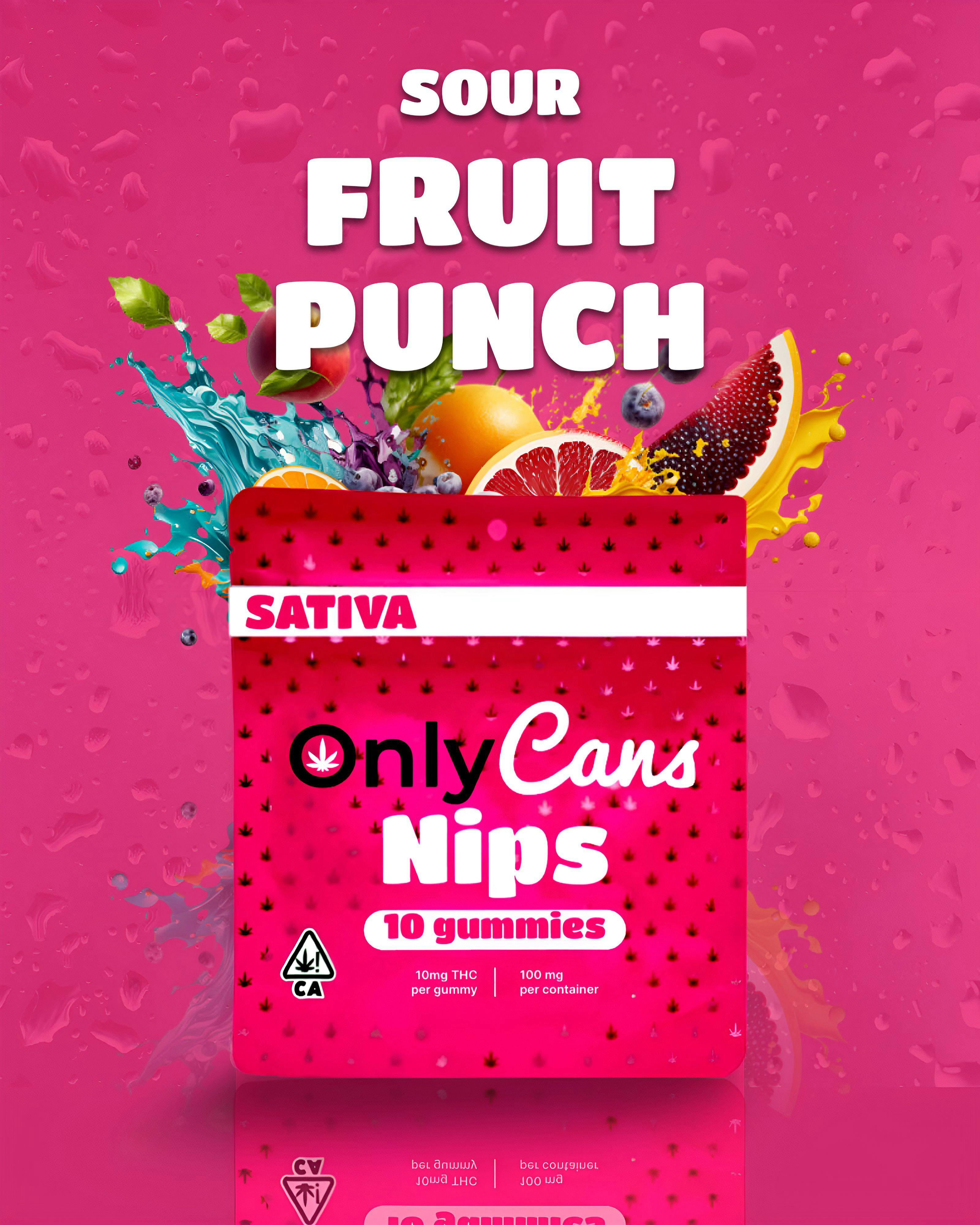 Sour Fruit Punch (Sativa) - Nips - 10 gummies - 1000mg THC - OnlyCans Sour Fruit Punch (Sativa) - Nips - 10 gummies - 1000mg THC - OnlyCans