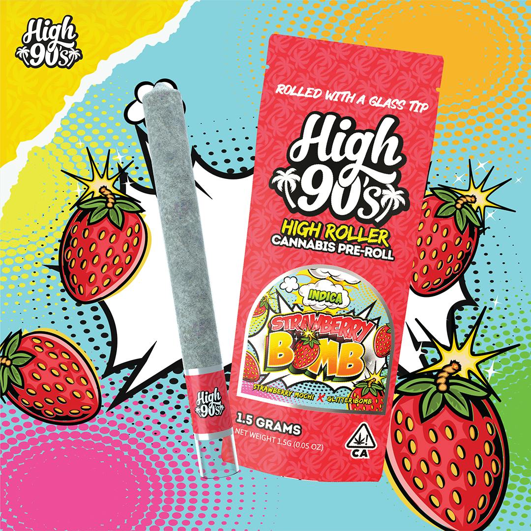 High 90s : Strawberry Bomb 1.5g High Roller Pre-Roll - HIGH 90s