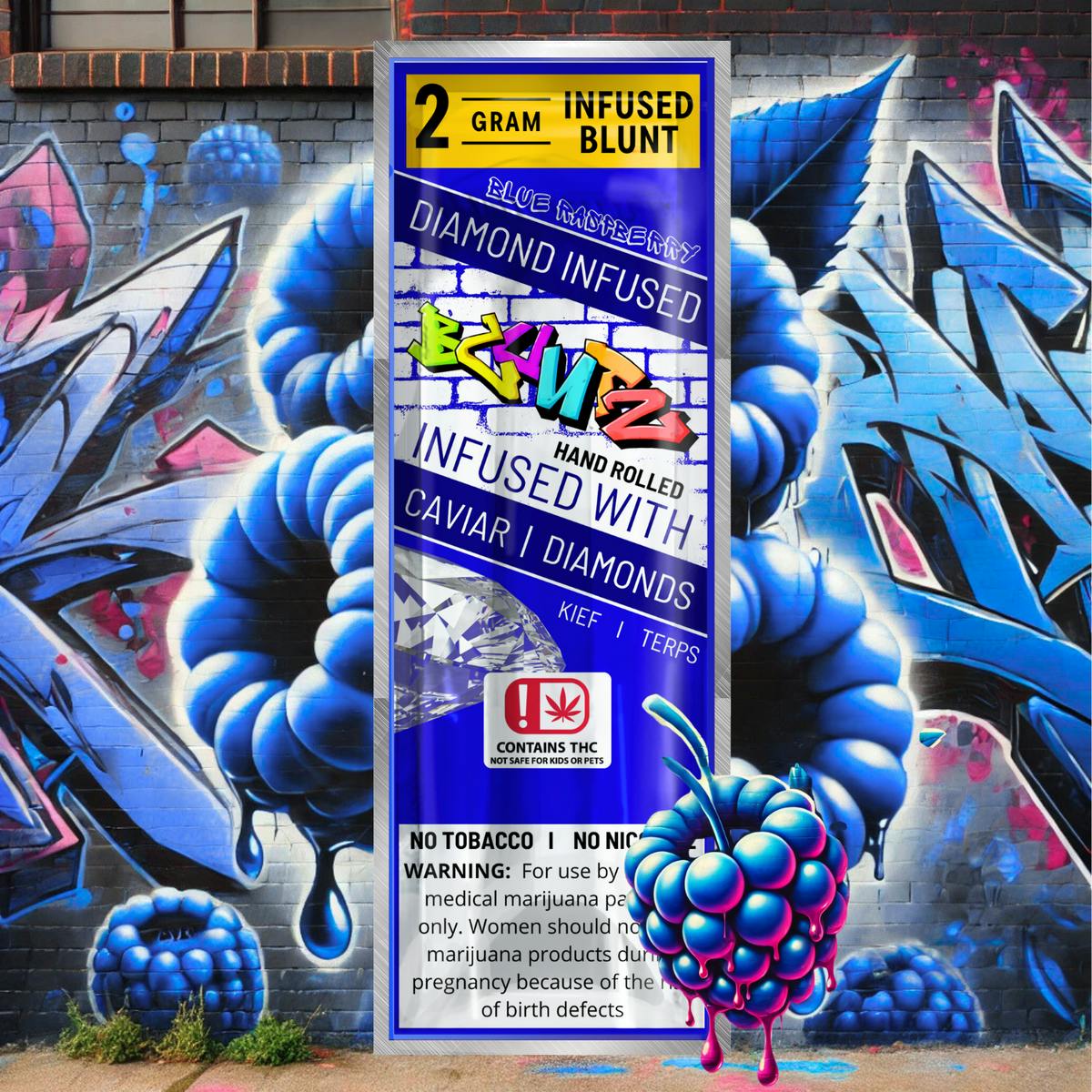 Blue Raspberry | Diamond & Caviar Infused Blunt | 2G - Rex's Remedies