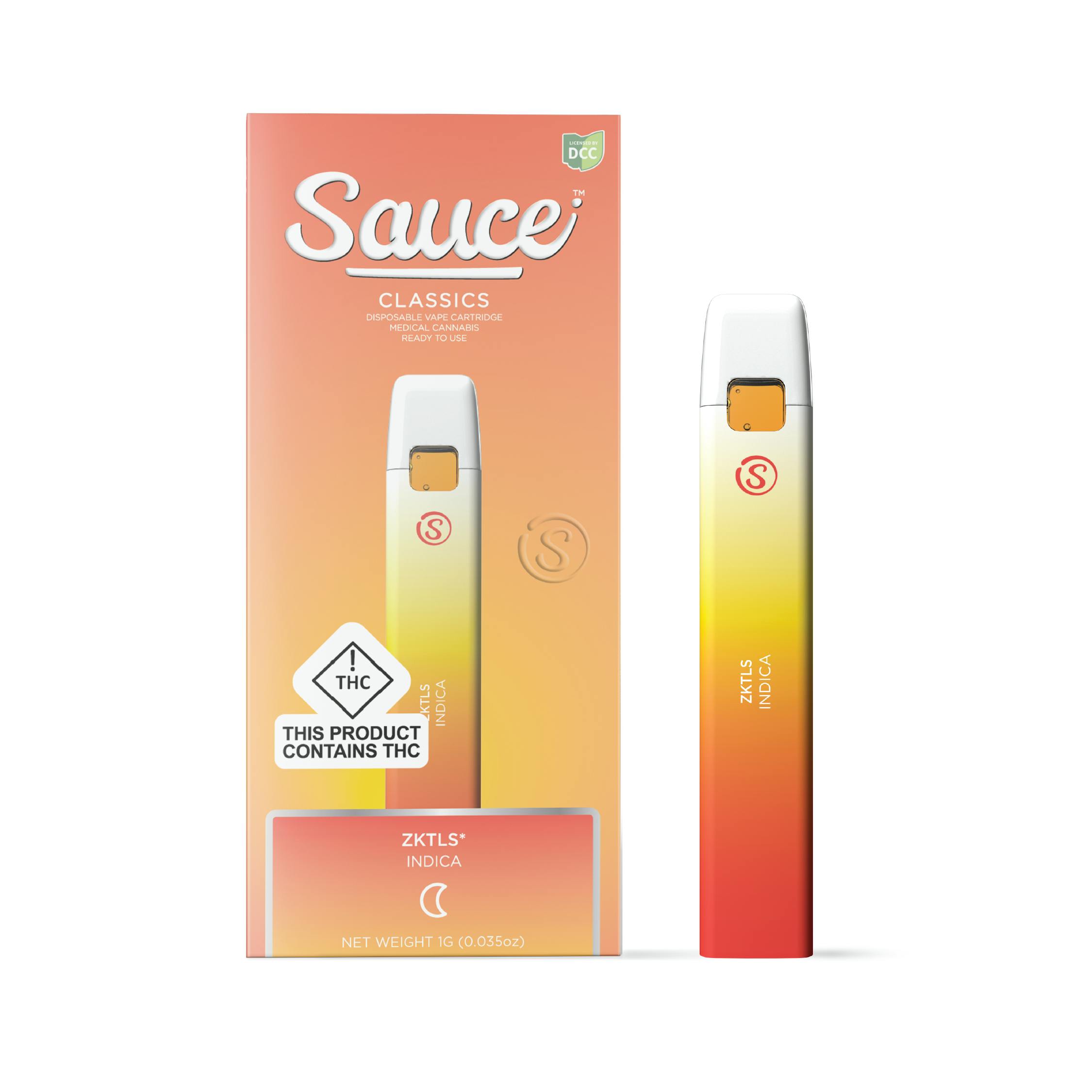 ZKTLZ- 1G Disposable Vape (Indica) - Sauce Essentials