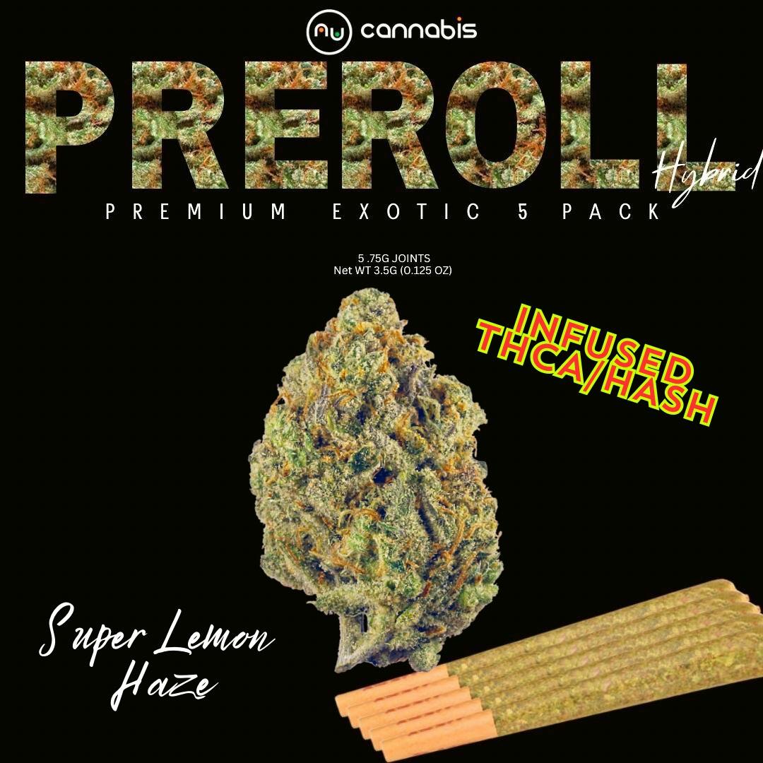 NuCannabis - Super Lemon Haze 5pk - THCA/HASH INFUSED PRE ROLLS - Nu ...