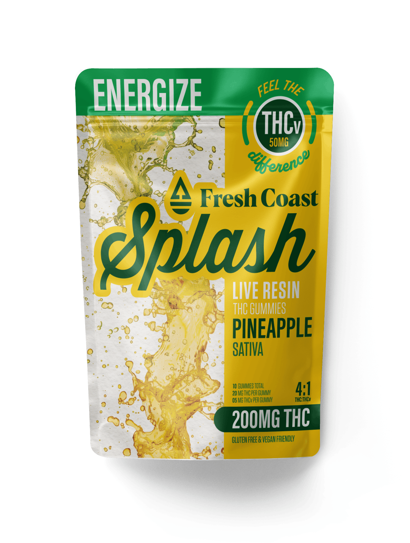 Pineapple | Splash Live Resin Gummies | Sativa | 200mg THC : 50mg THCv ...