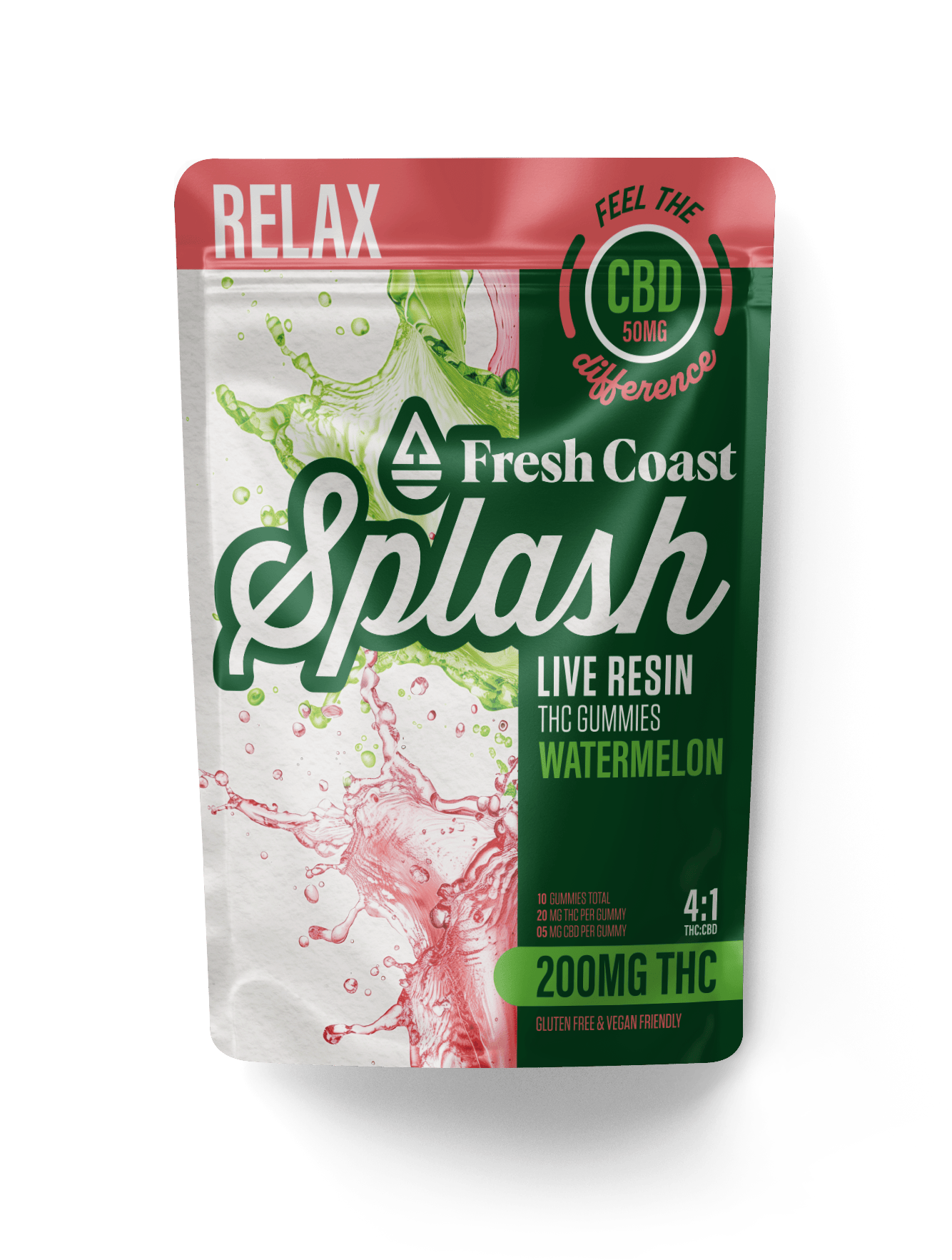 Watermelon | Splash Live Resin Gummies | Hybrid | 200mg THC:50mg CBD ...